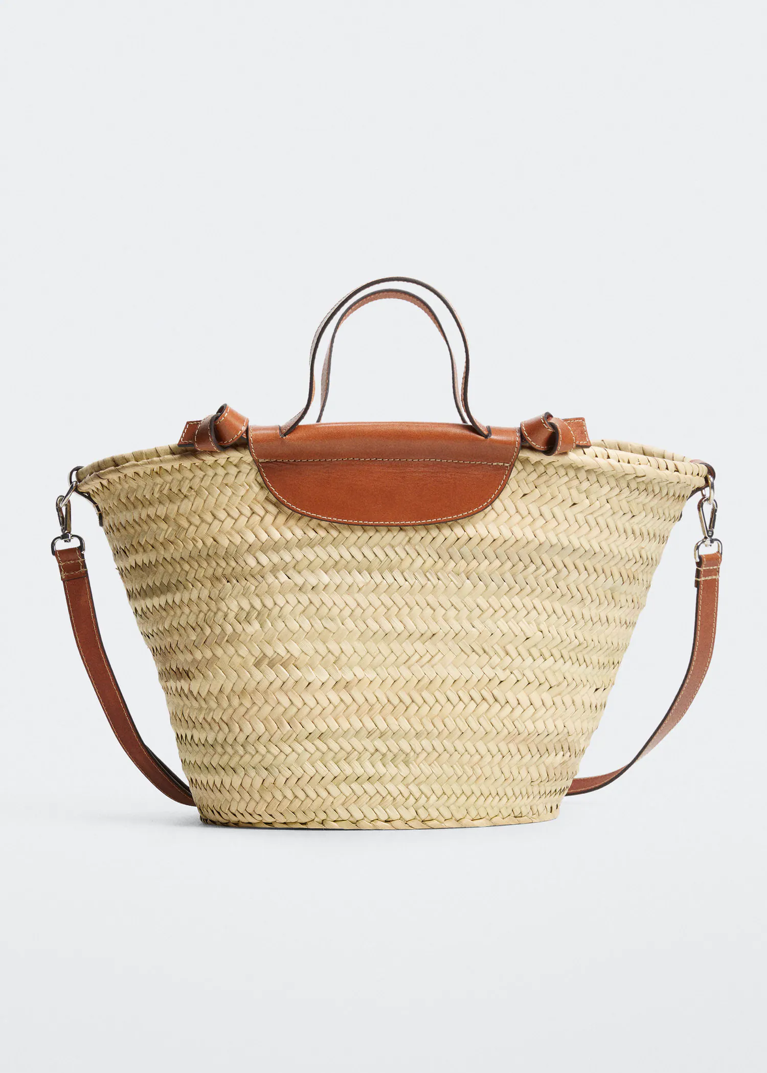 MANGO Raffia Tote Bag in Leather | Endource