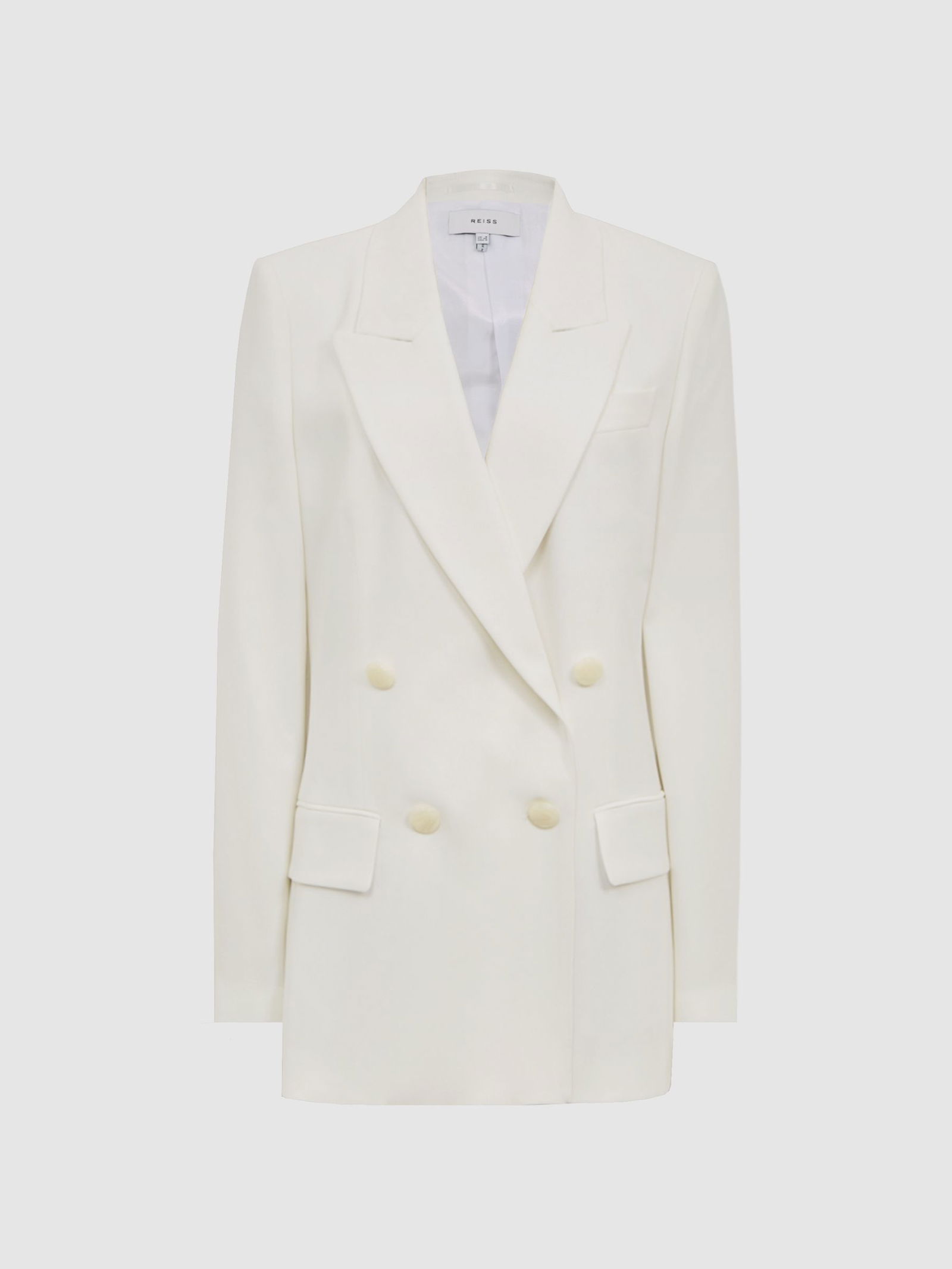 REISS Tatum Crepe Double Breasted Blazer in White | Endource