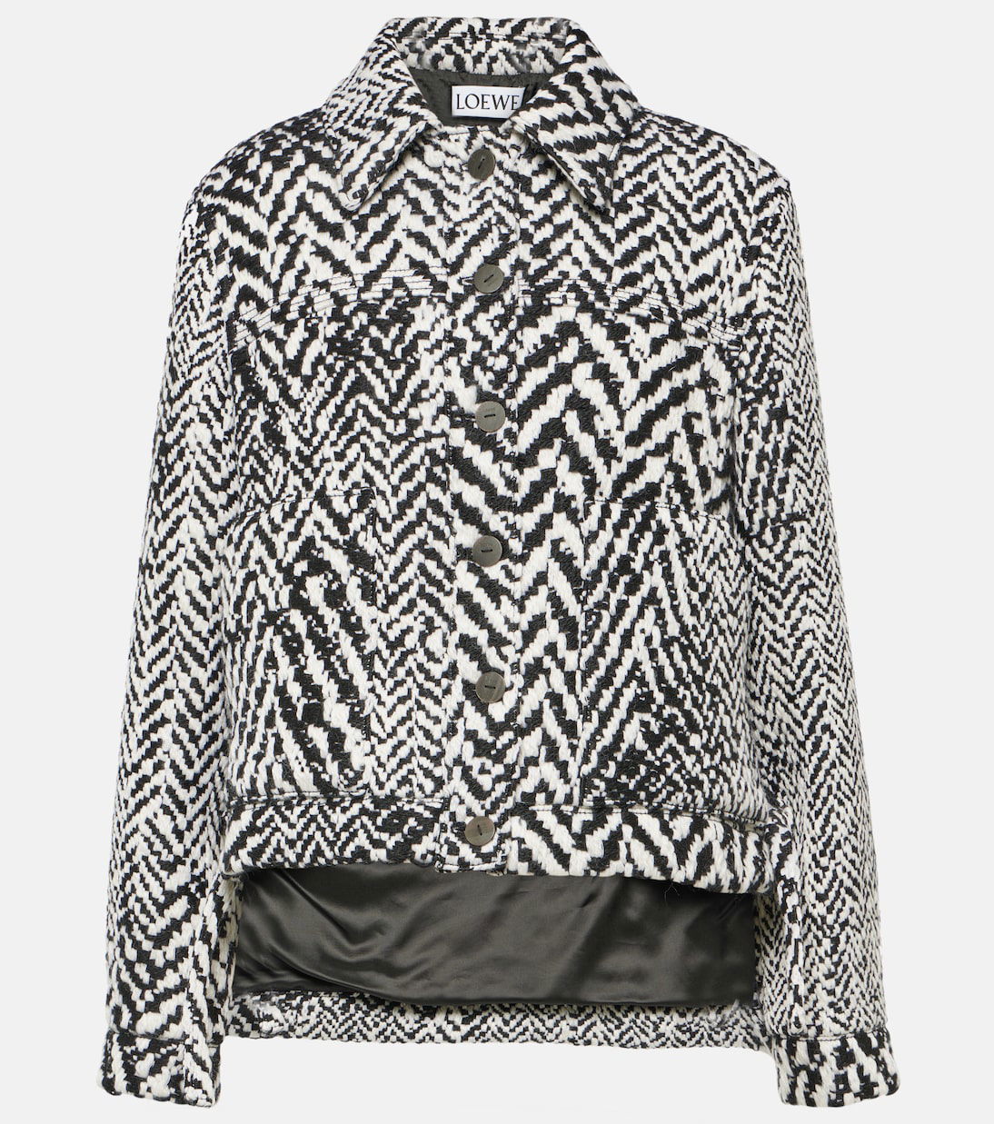 LOEWE Herringbone Jacquard Wool Jacket in Black | endource