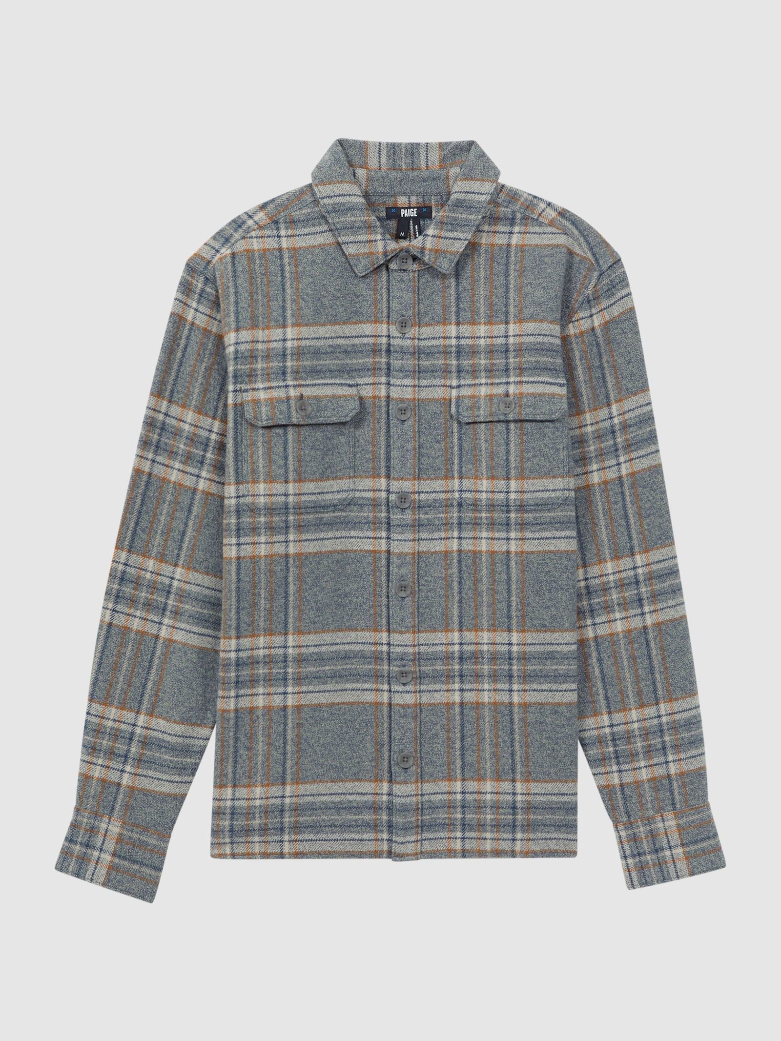 PAIGE Wilbur Checked Twin Pocket Overshirt in Smoked Sage | endource