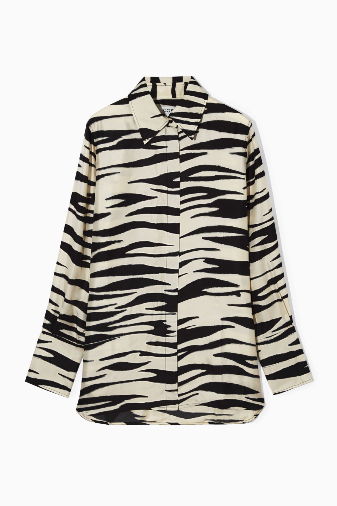 COS Oversized Zebra-Print Silk Shirt in OFF-WHITE / ZEBRA PRINT | endource