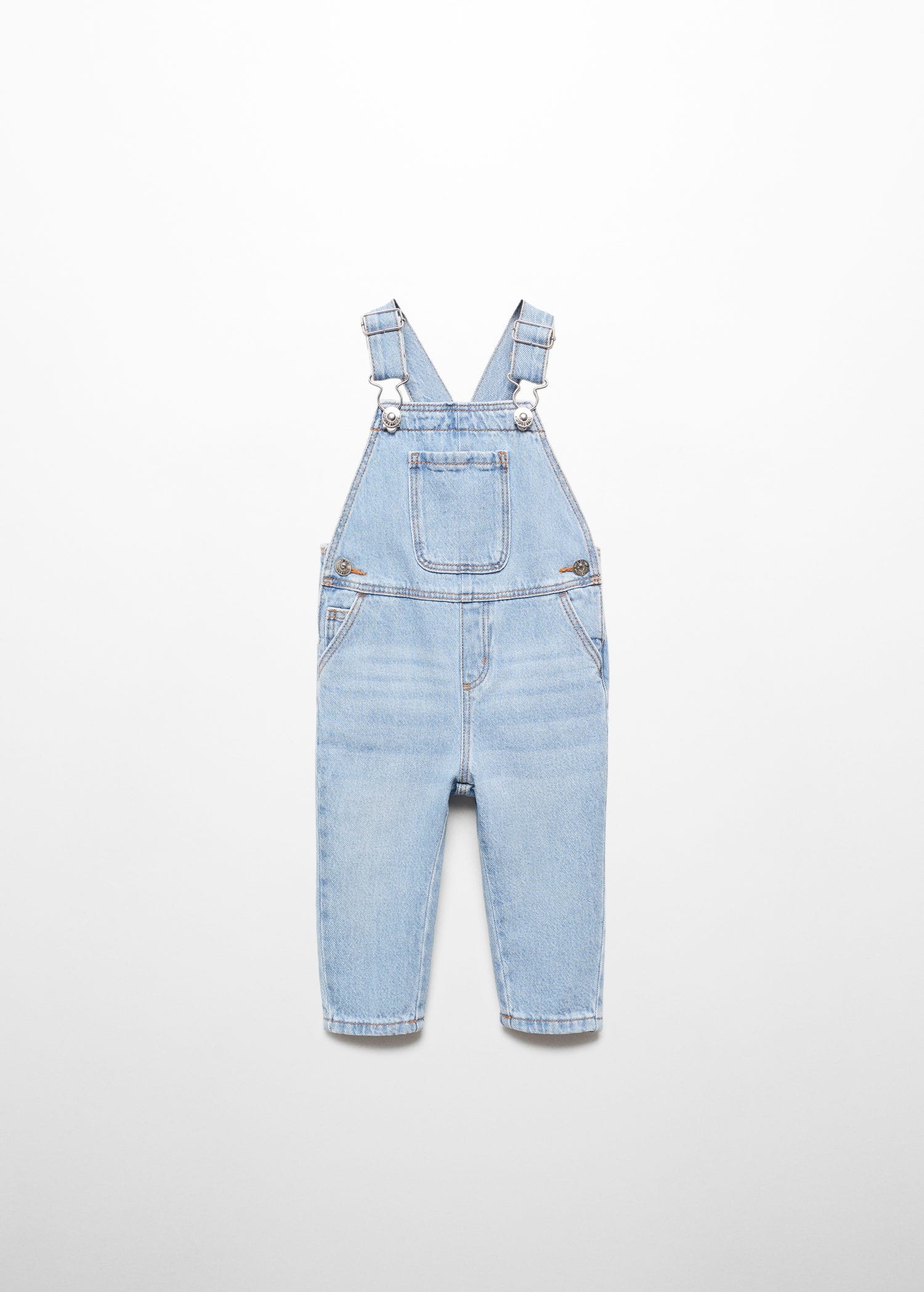 MANGO Long Denim Dungarees in Light Blue | endource