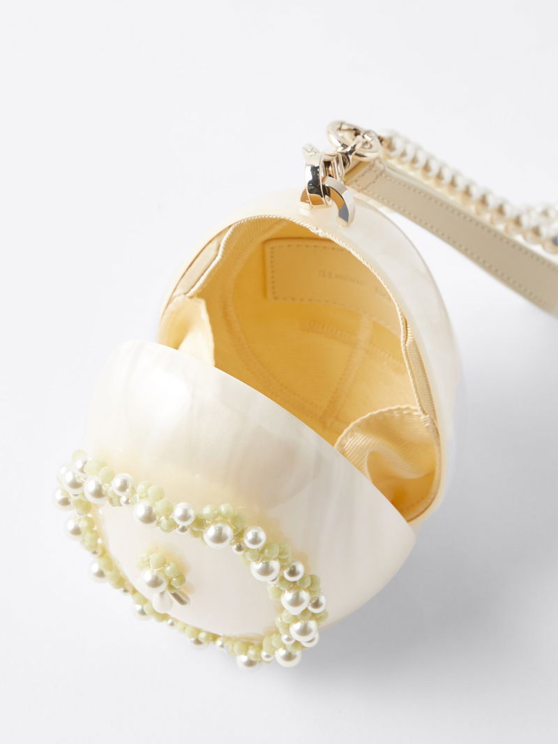 SIMONE ROCHA Egg Beaded Pearl-Effect Clutch Bag in White | endource