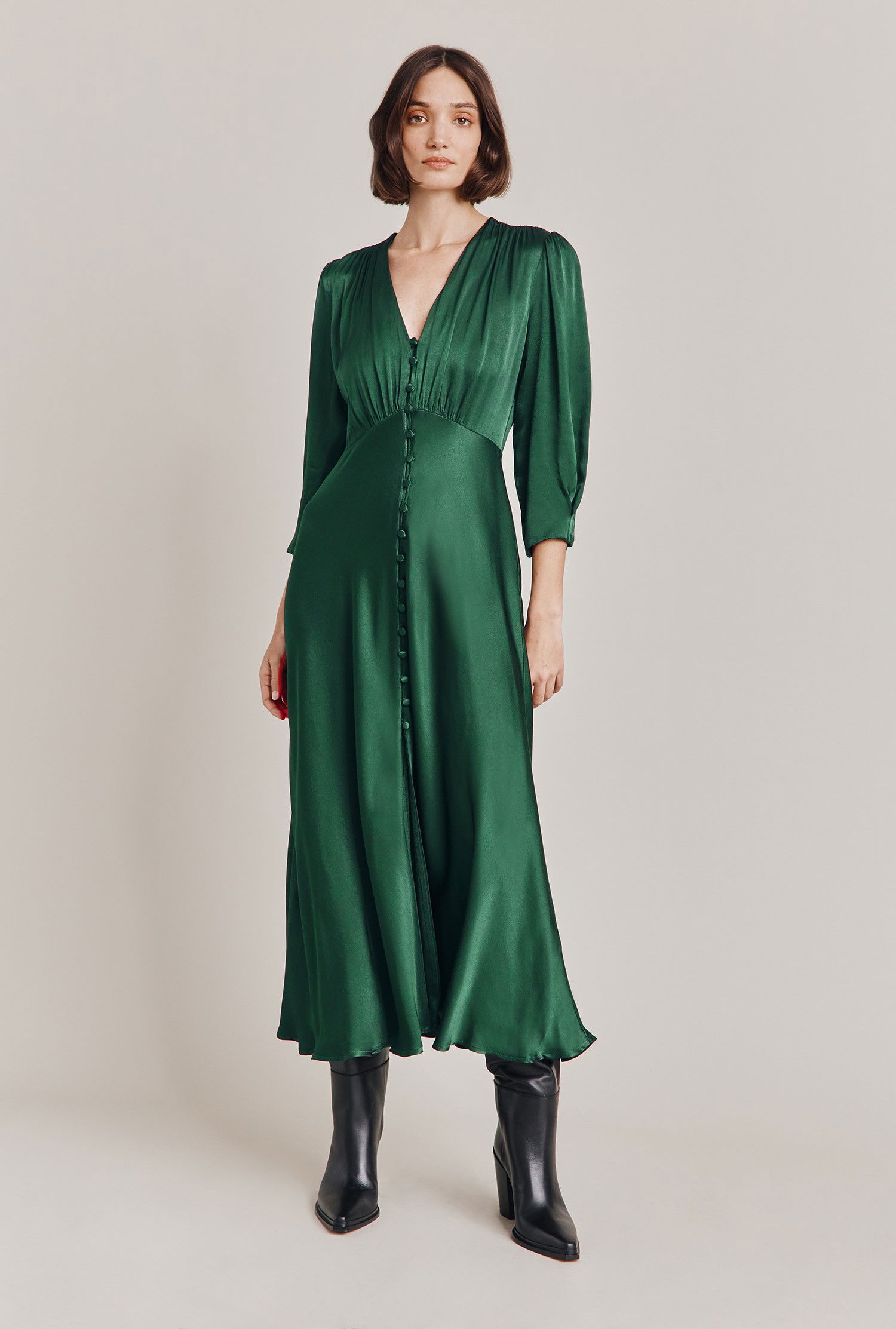 GHOST Madison Satin Midi Dress | Endource