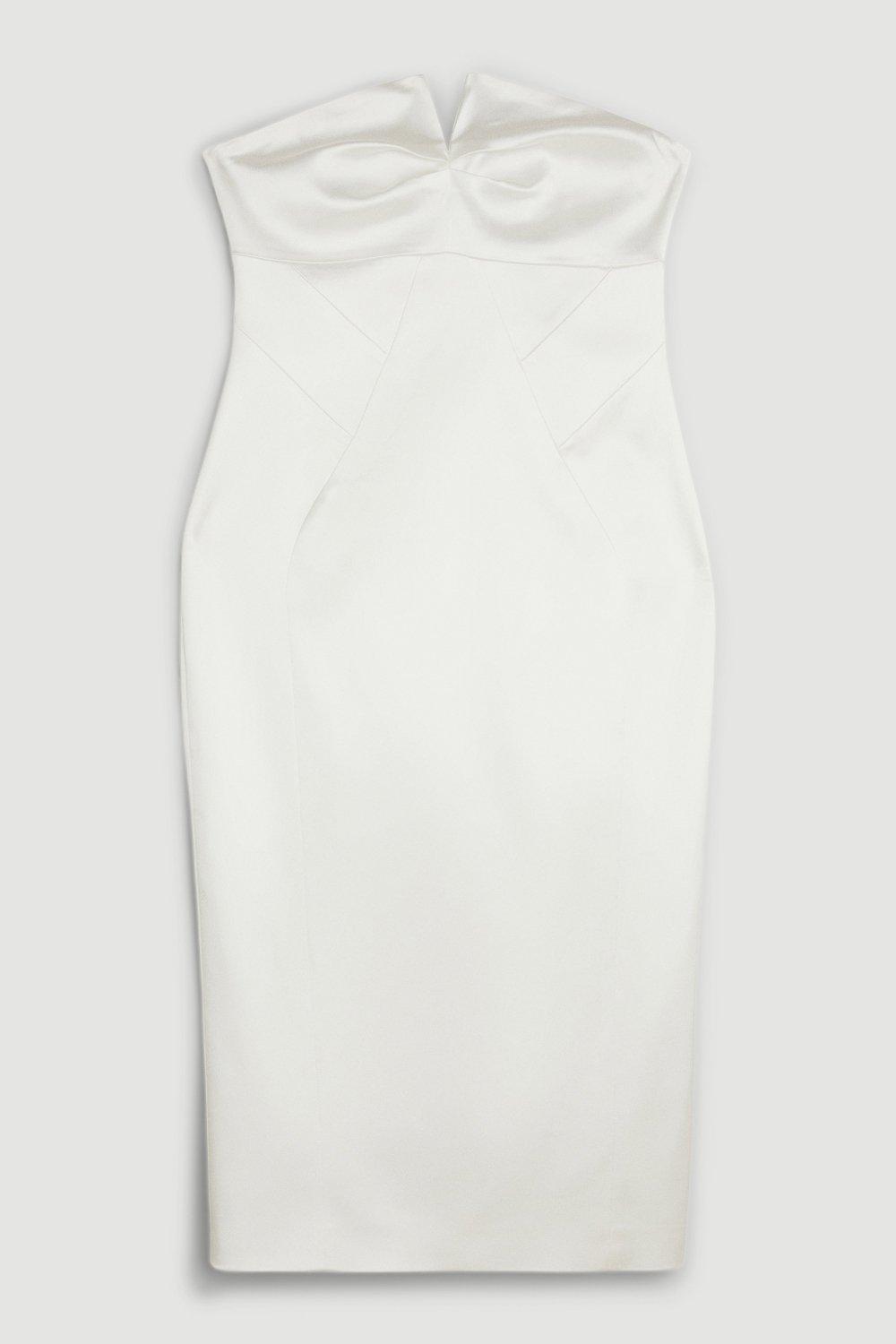 KAREN MILLEN Petite Tailored Italian Structured Satin Tuck Detail Dress ...