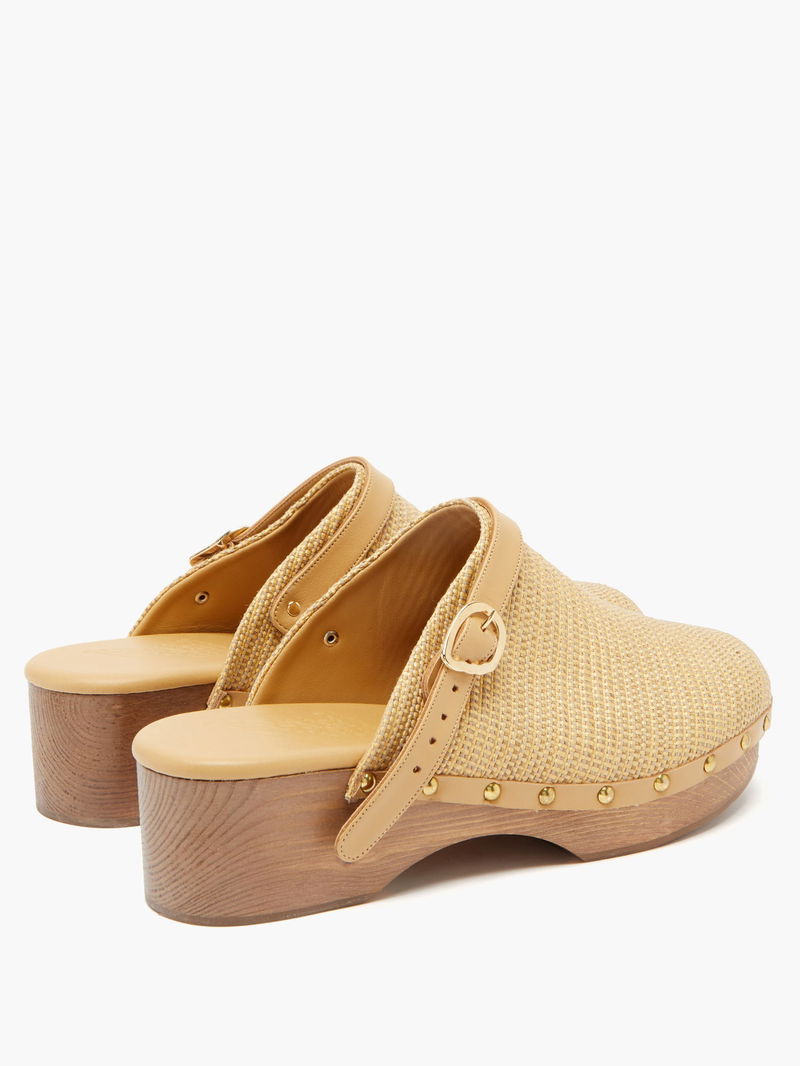 ANCIENT GREEK SANDALS Leather-Trimmed Woven-Raffia Clogs in Beige ...