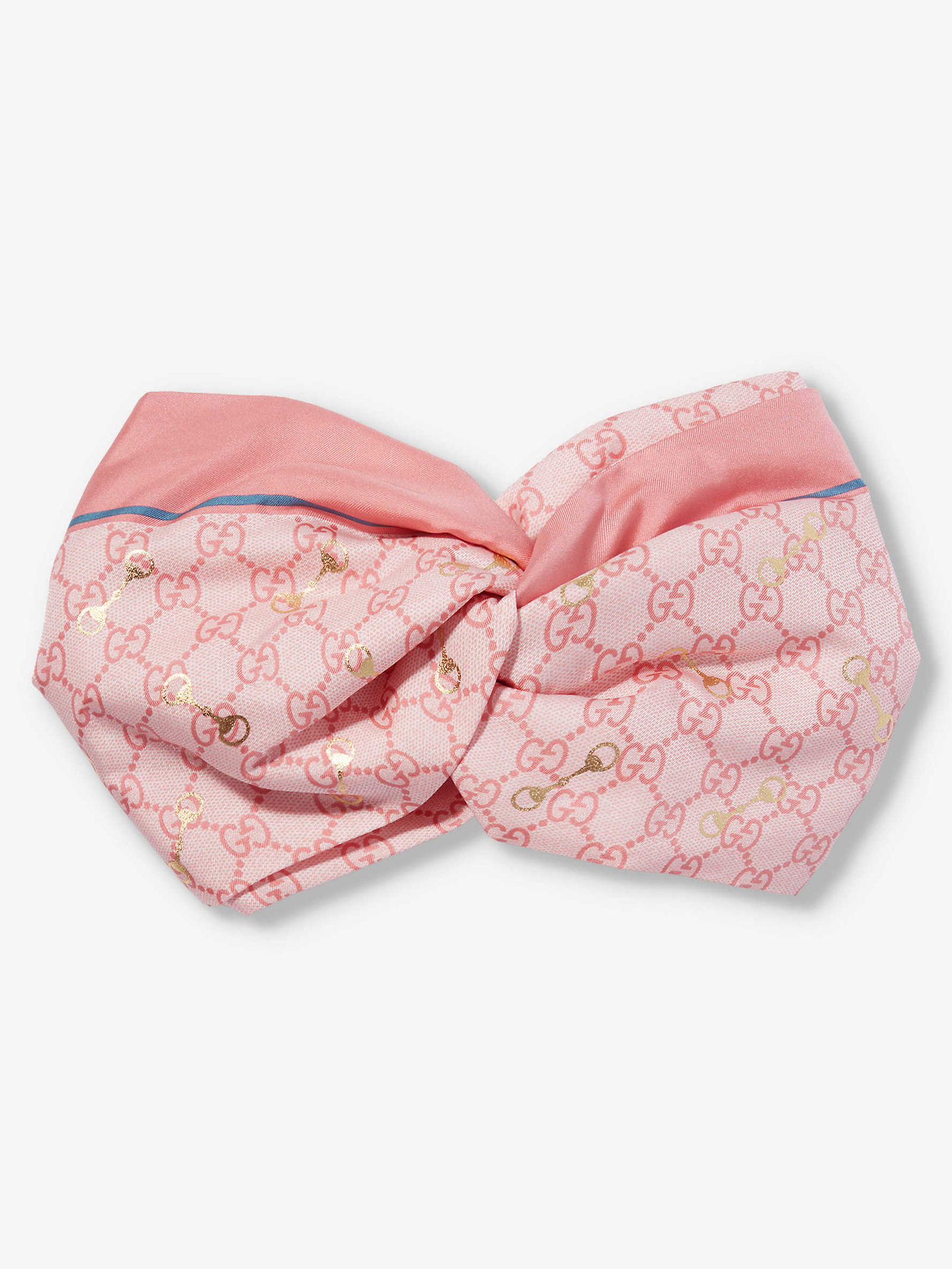 GUCCI GG Horsebit Graphic-Print Silk Headband in Pink/sky Blue | endource