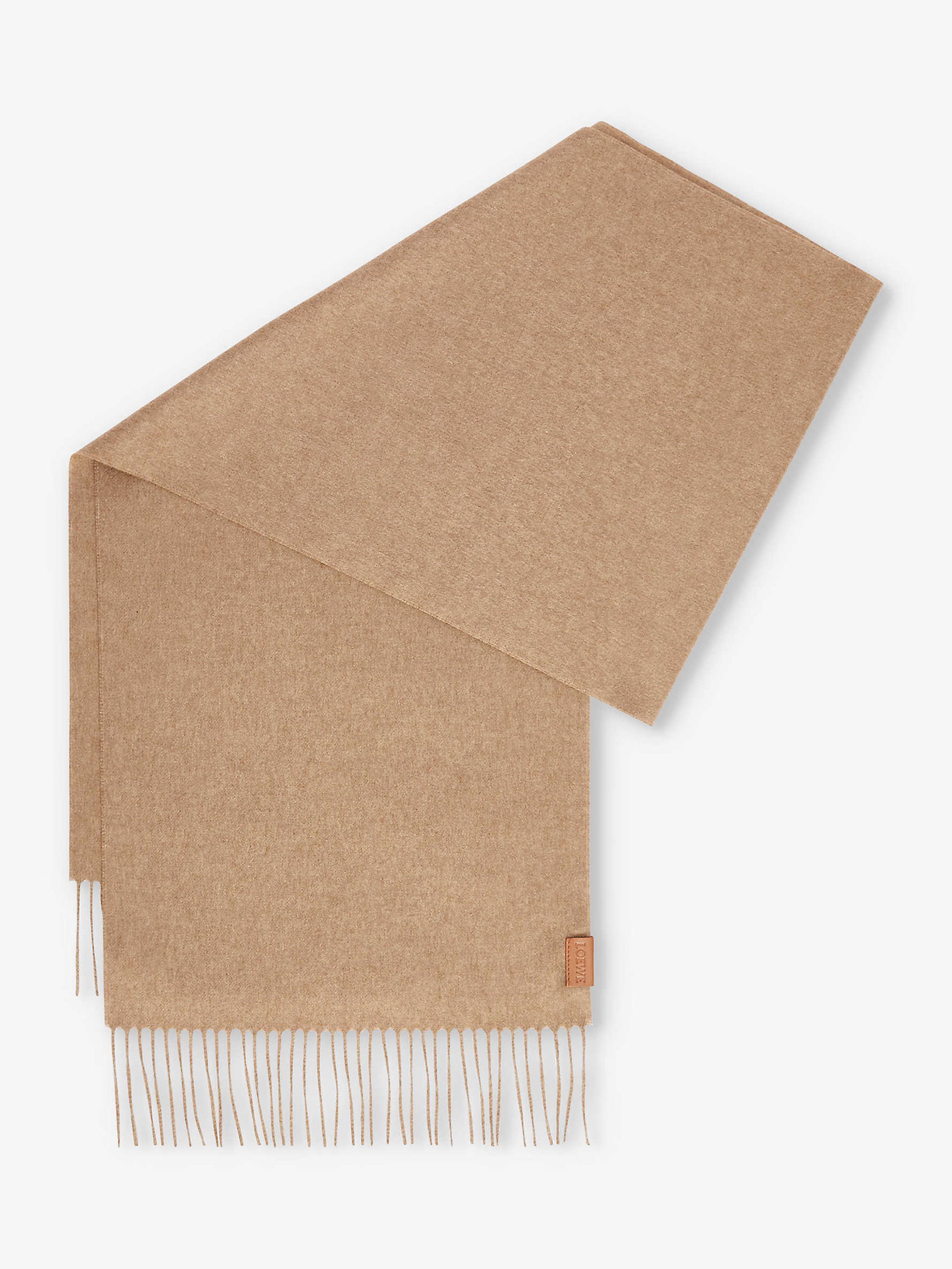 LOEWE Logo-Patch Fringed Cashmere Scarf | endource