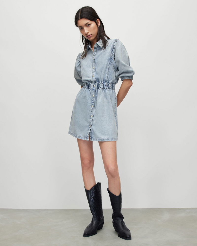 ALLSAINTS Osa Denim Mini Dress in Light Indigo Blue | Endource