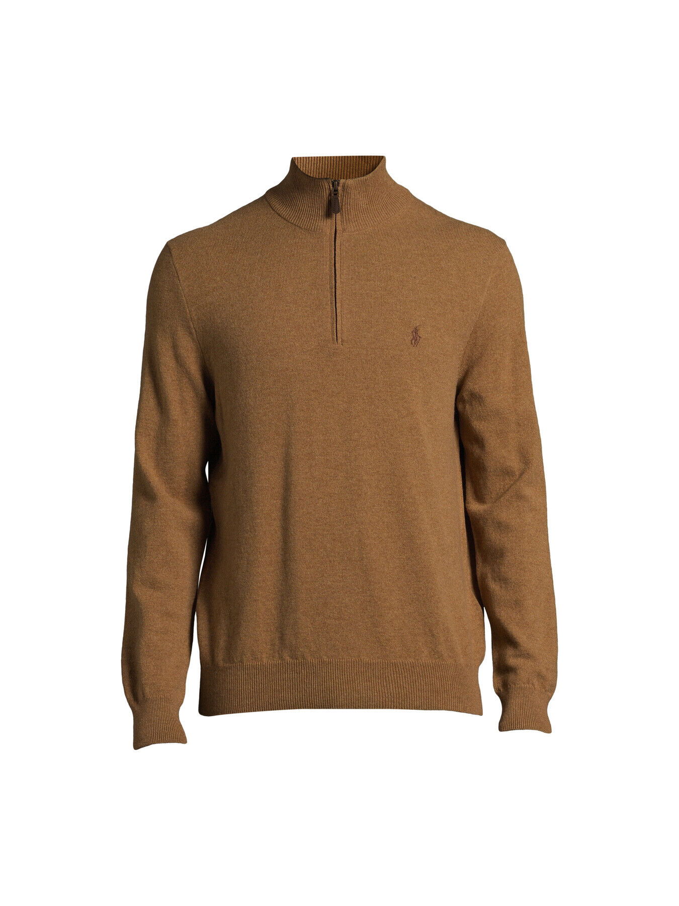 POLO RALPH LAUREN Half Zip Merino Wool Knit in Latte Brown Heather | endource