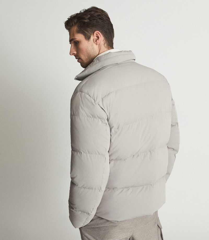 REISS Ryder Hooded Puffer Jacket in Stone | endource