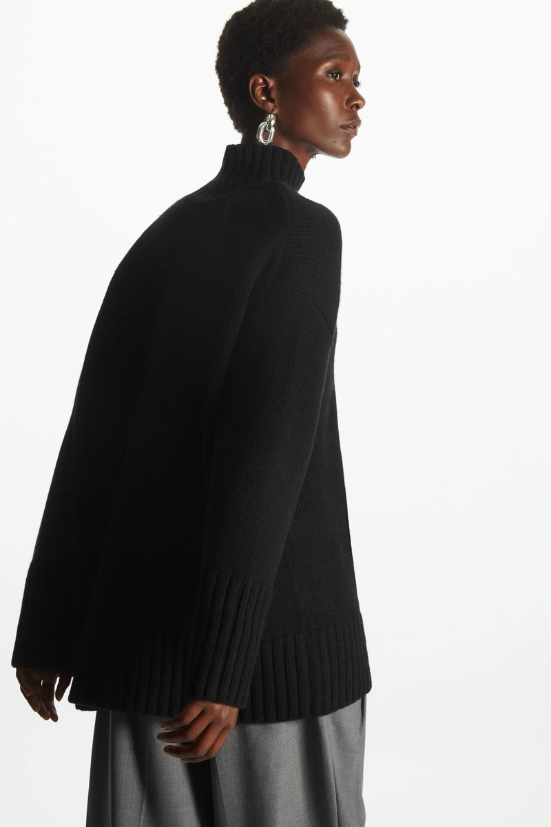 COS Funnel-Neck Cashmere Jumper in BLACK | endource