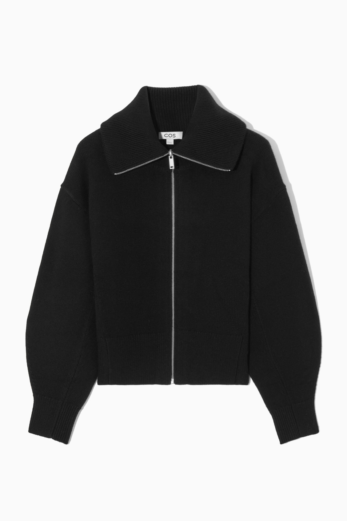 COS Waisted Knitted Wool Bomber Jacket in BLACK | endource