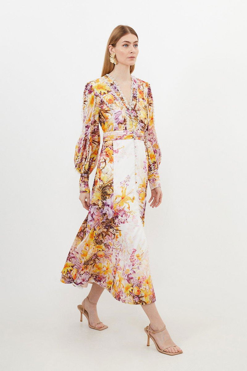 KAREN MILLEN Tall Trailing Floral Woven Plunge Maxi Dress in Floral ...