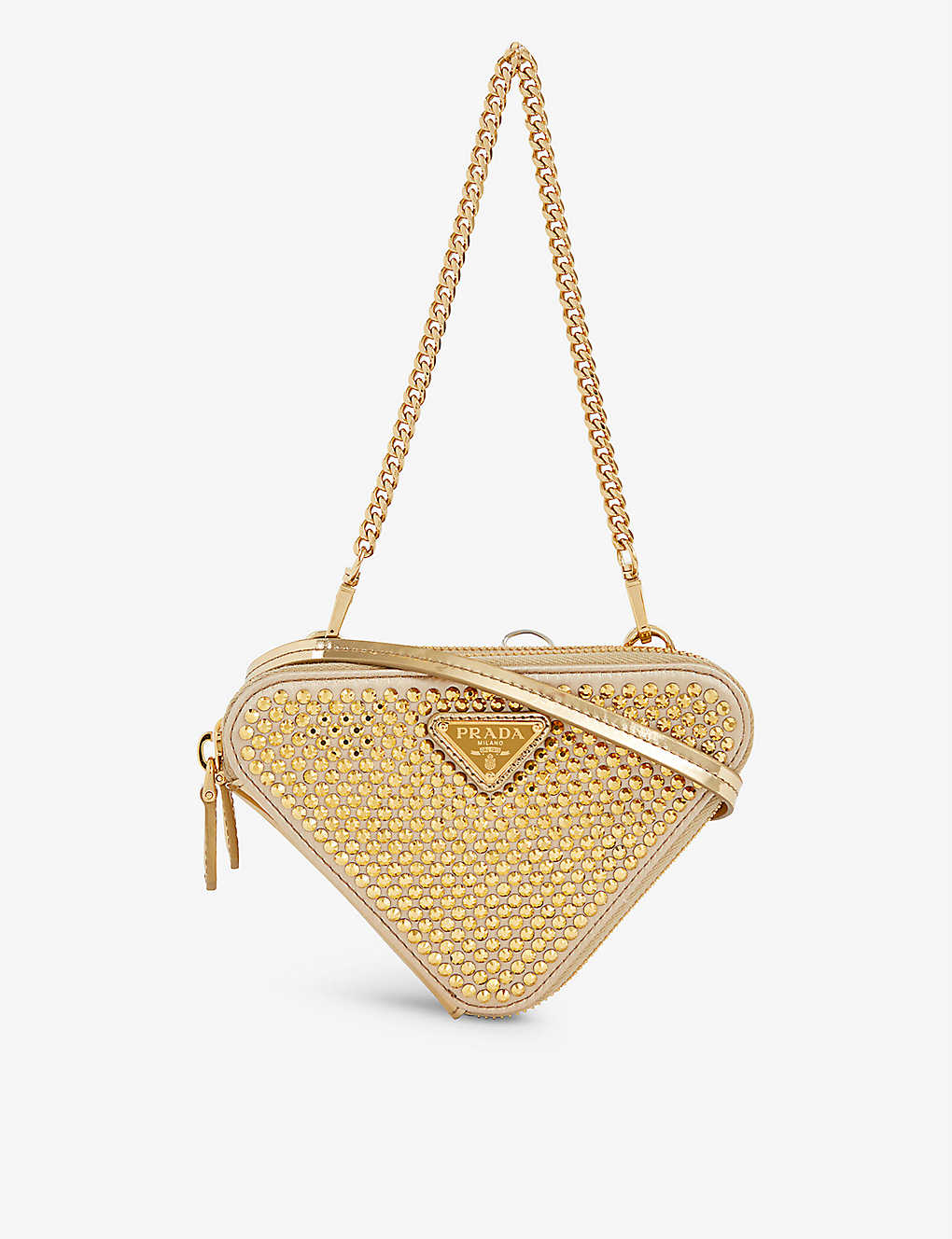 PRADA Triangle Mini Crystal-Embellished Leather Cross-Body Bag | endource