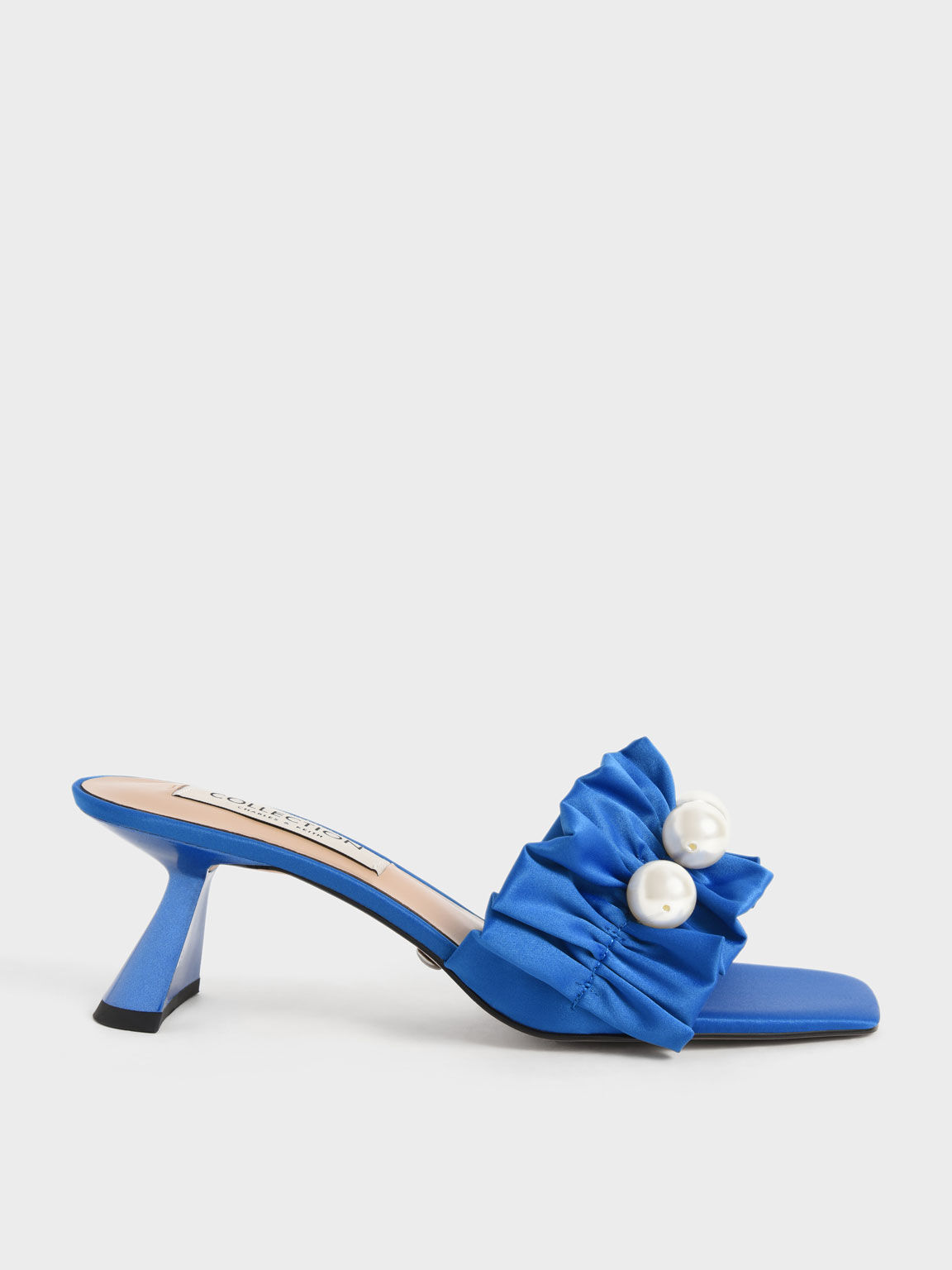 CHARLES & KEITH Blythe Bead-Embellished Satin Mules in Blue | Endource