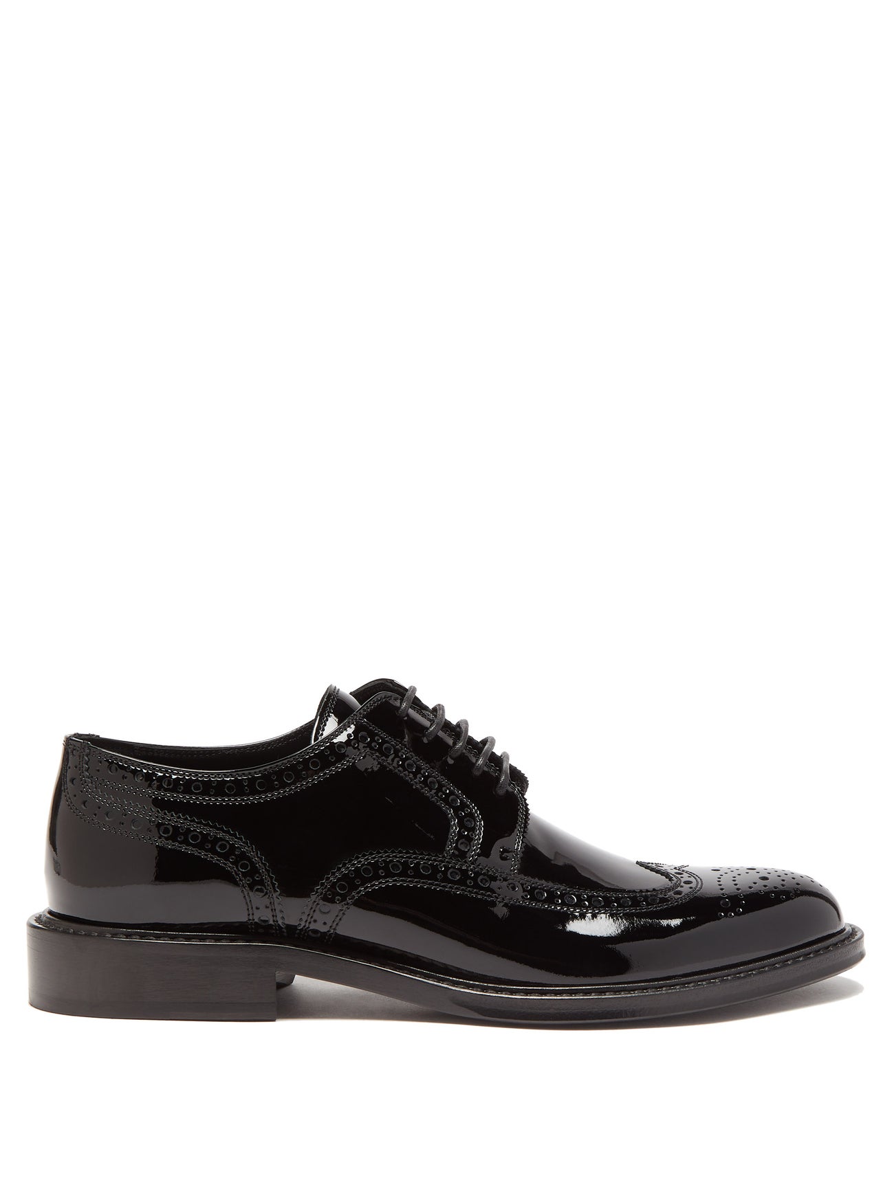 SAINT LAURENT Army Patent-Leather Brogues in Black | endource