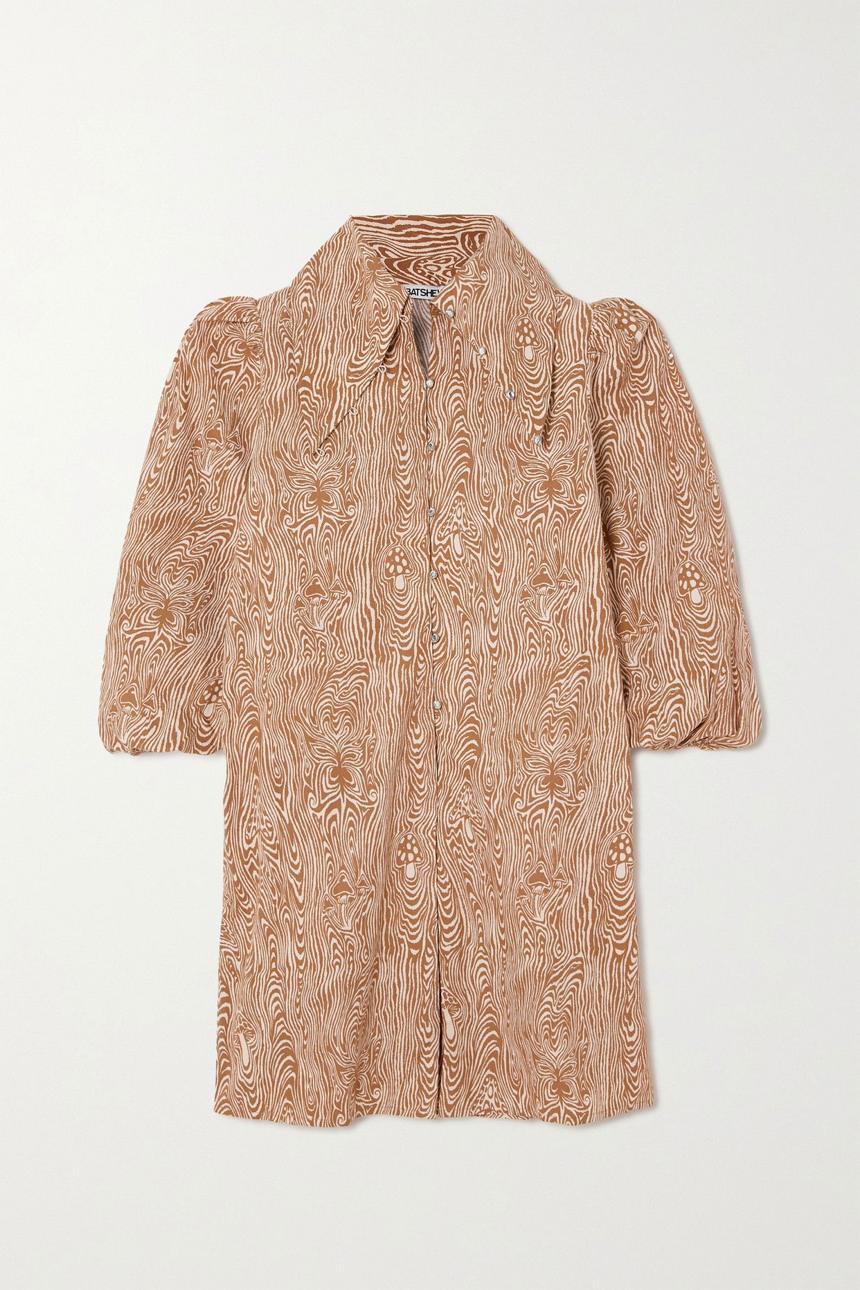 BATSHEVA Robin Embellished Printed Cotton-Poplin Mini Dress in Brown | endource