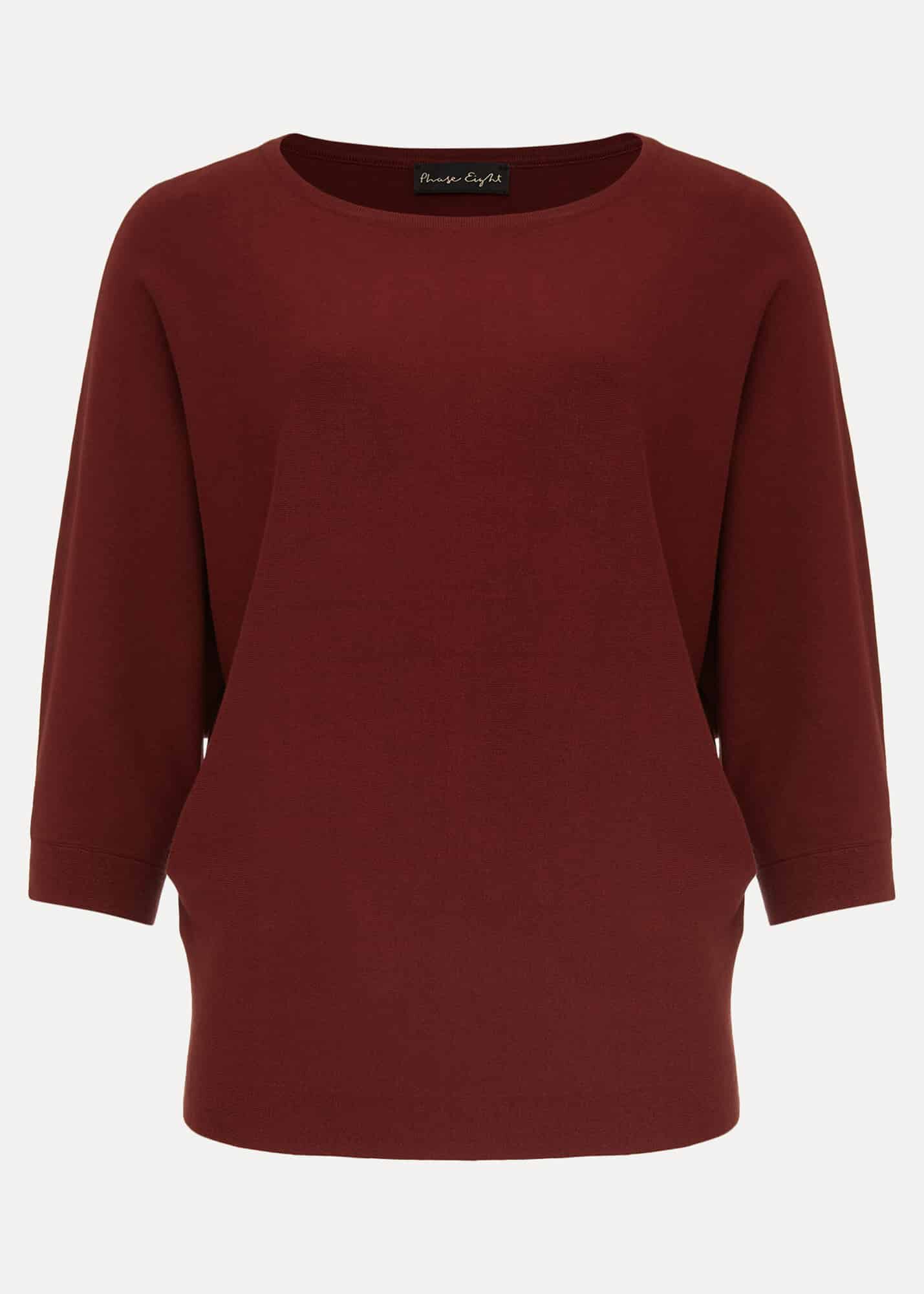 PHASE EIGHT Cristine Batwing Fine Knit Jumper in Burgundy | endource