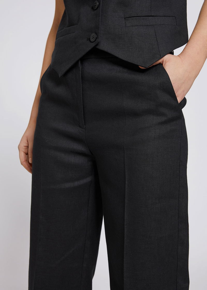 & OTHER STORIES Straight Press Crease Linen Trousers in Black | endource