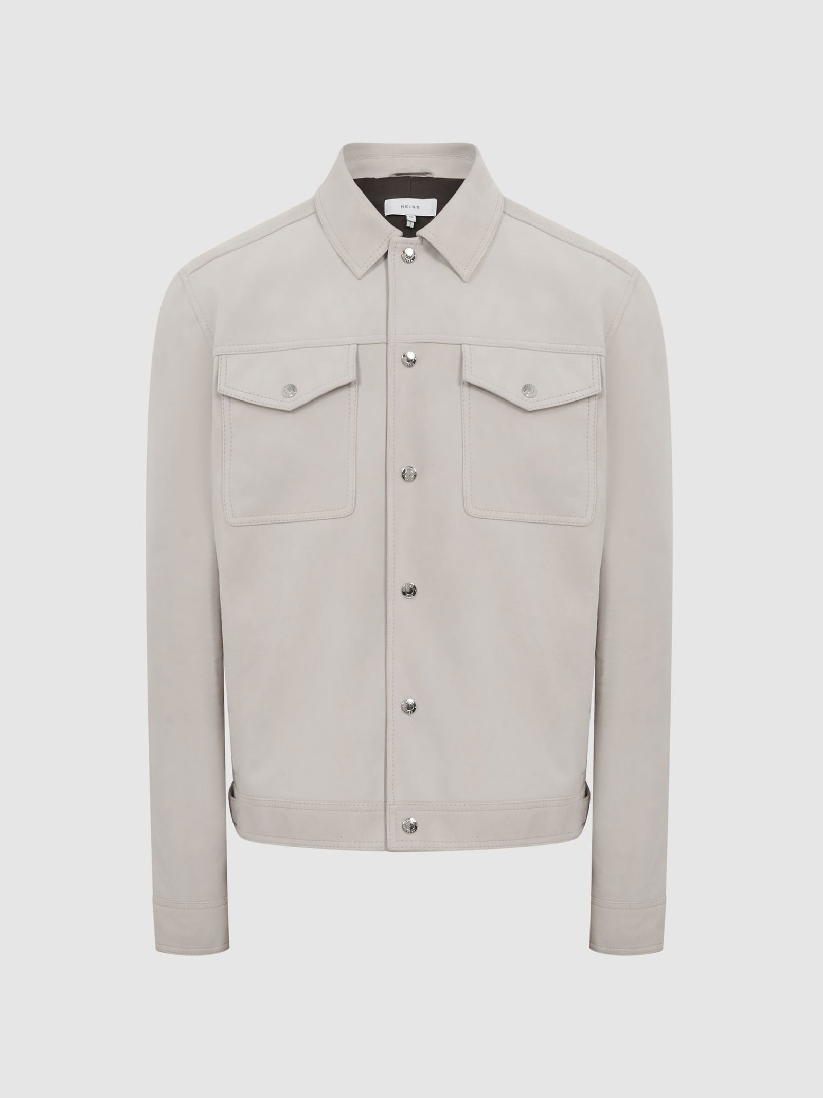 REISS Stone Jagger Suede Trucker Jacket in Sienna | Endource