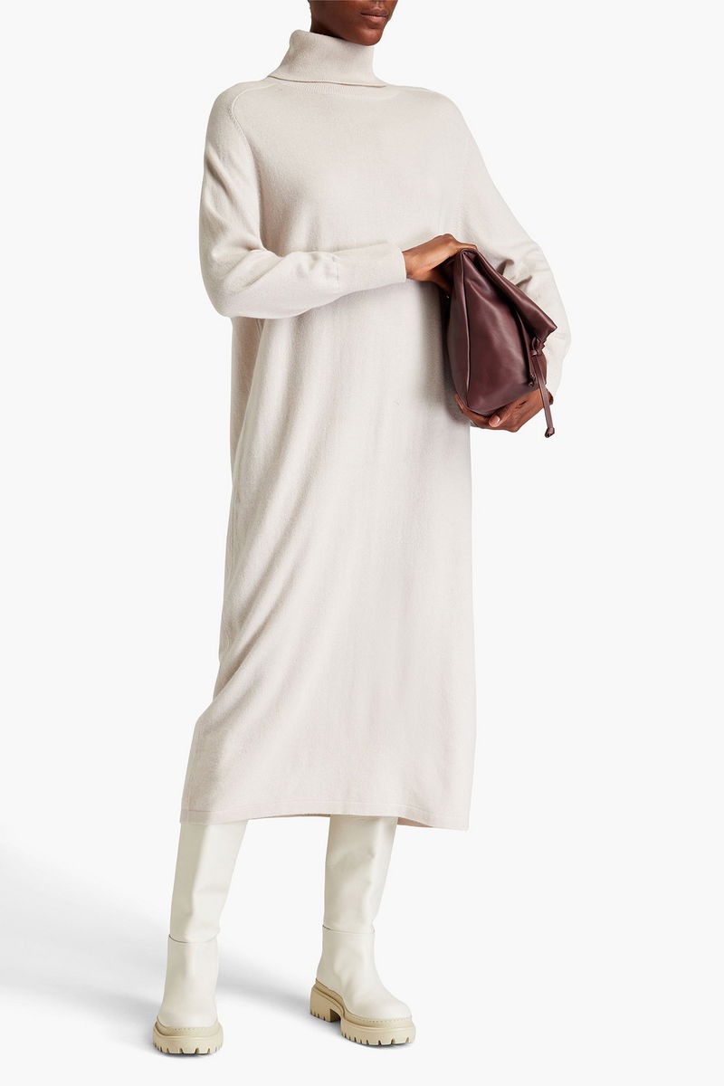 ARCH4 Lily Brushed Cashmere Midi Turtleneck Dress in White | Endource