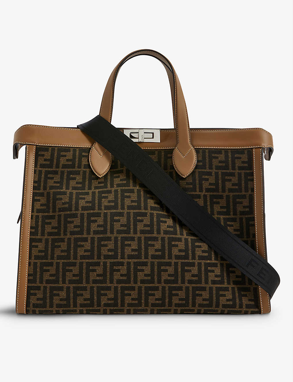 FENDI Peekaboo Monogram-Print Woven Top-Handle Bag in LIGHTTANBROWN ...
