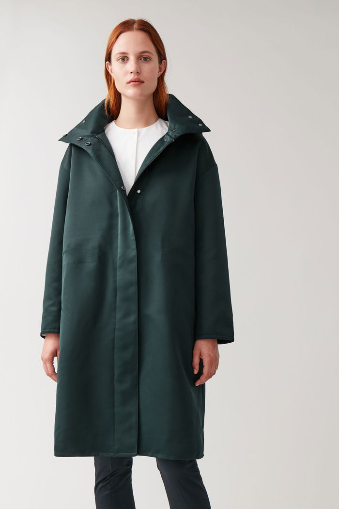 COS Hooded High Collar Coat in blue | endource