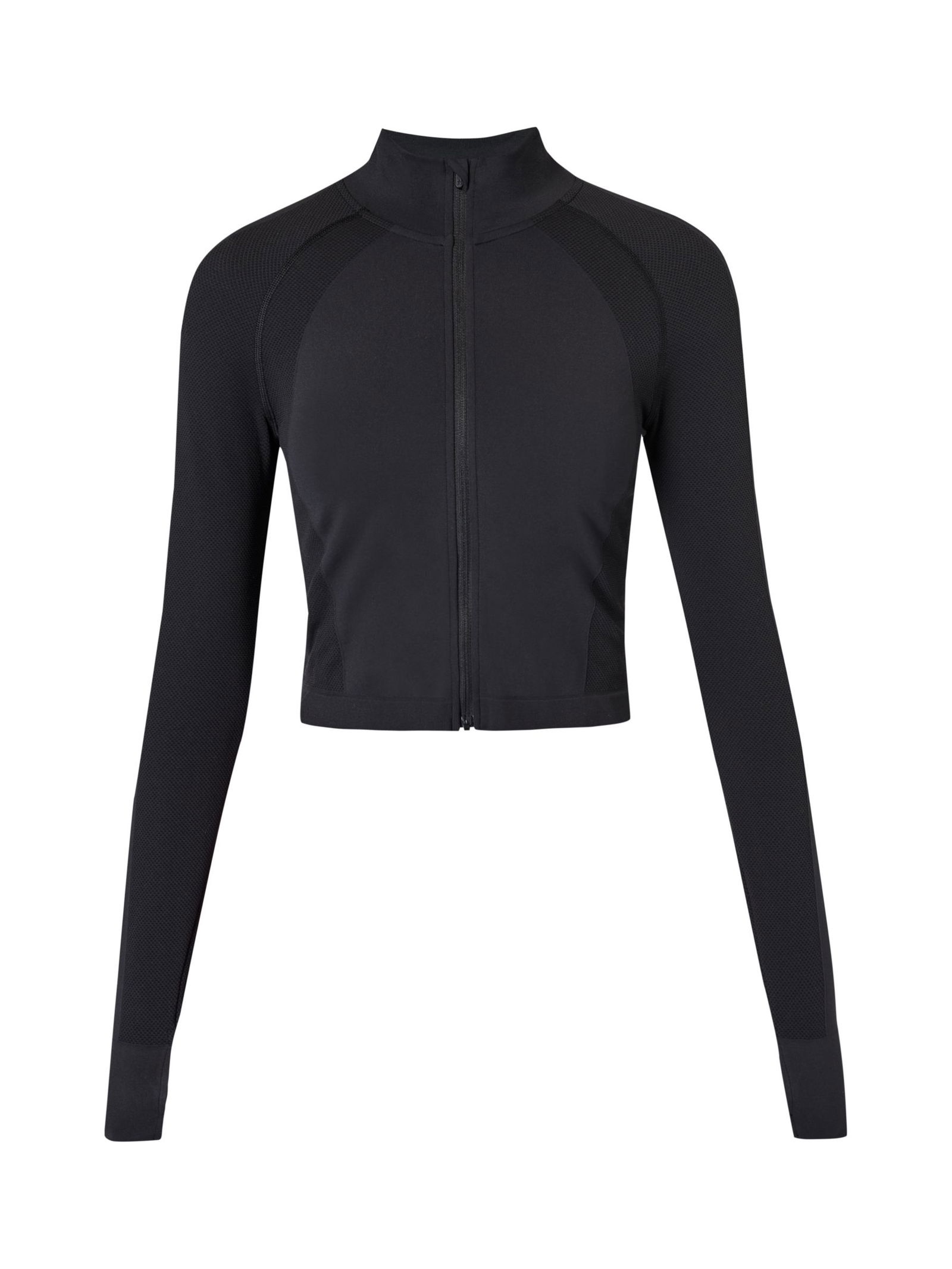 SWEATY BETTY Athlete Crop Seamless Zip Up Gym Top in Black | endource