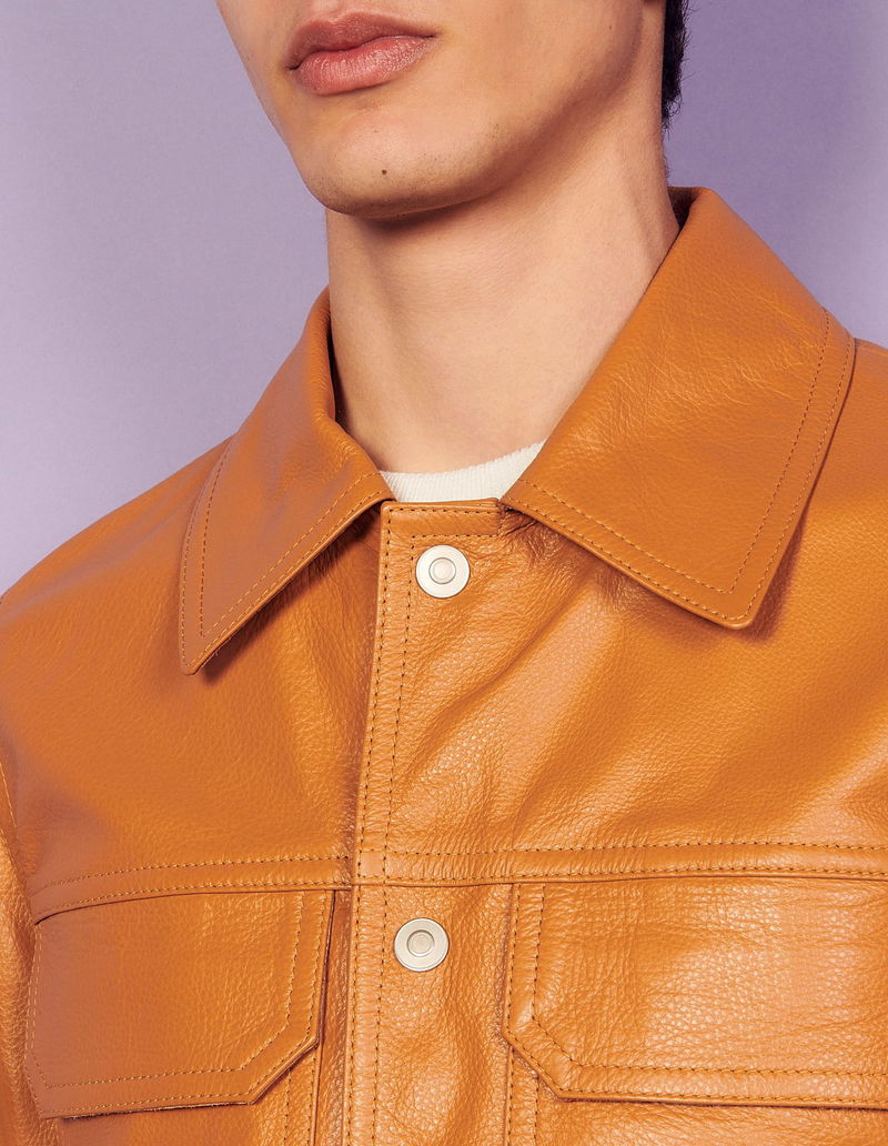 SANDRO Leather Jacket in Orange | endource