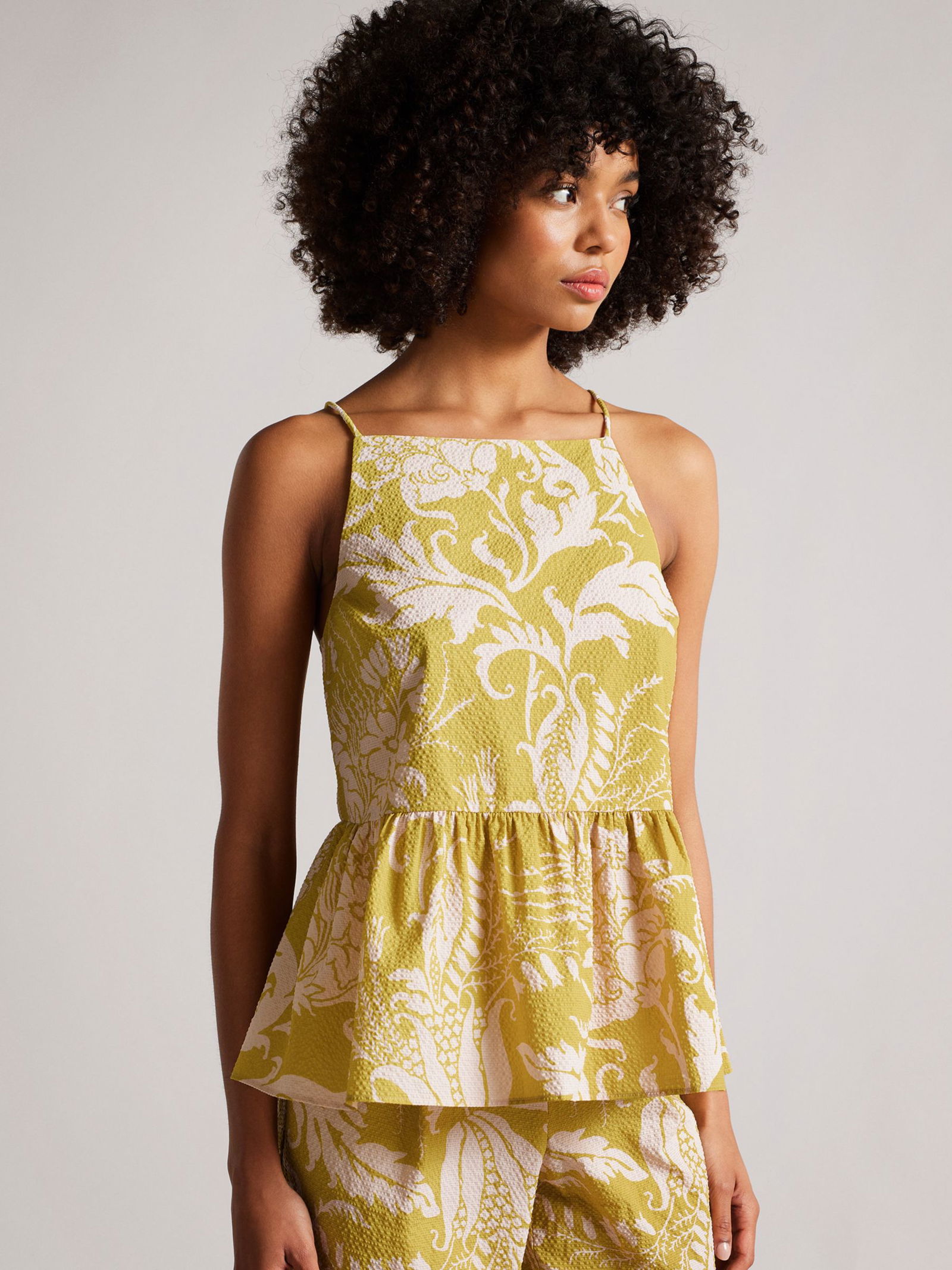 TED BAKER Mahbel Textured Floral Print Cami Top in Yellow | Endource