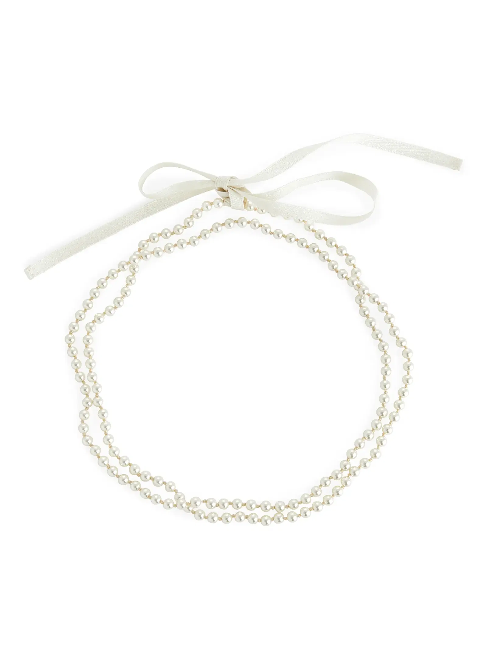 ARKET Pearl Satin Ribbon Necklace in White | endource