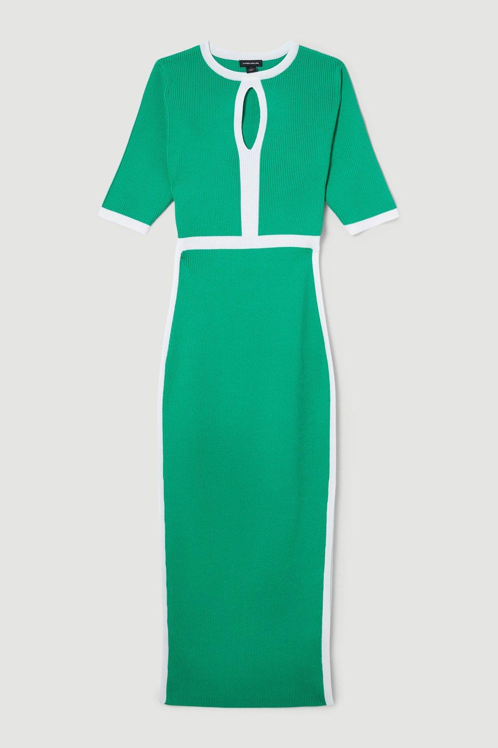 Karen Millen Rib Cut Out Midi Dress In Green Endource