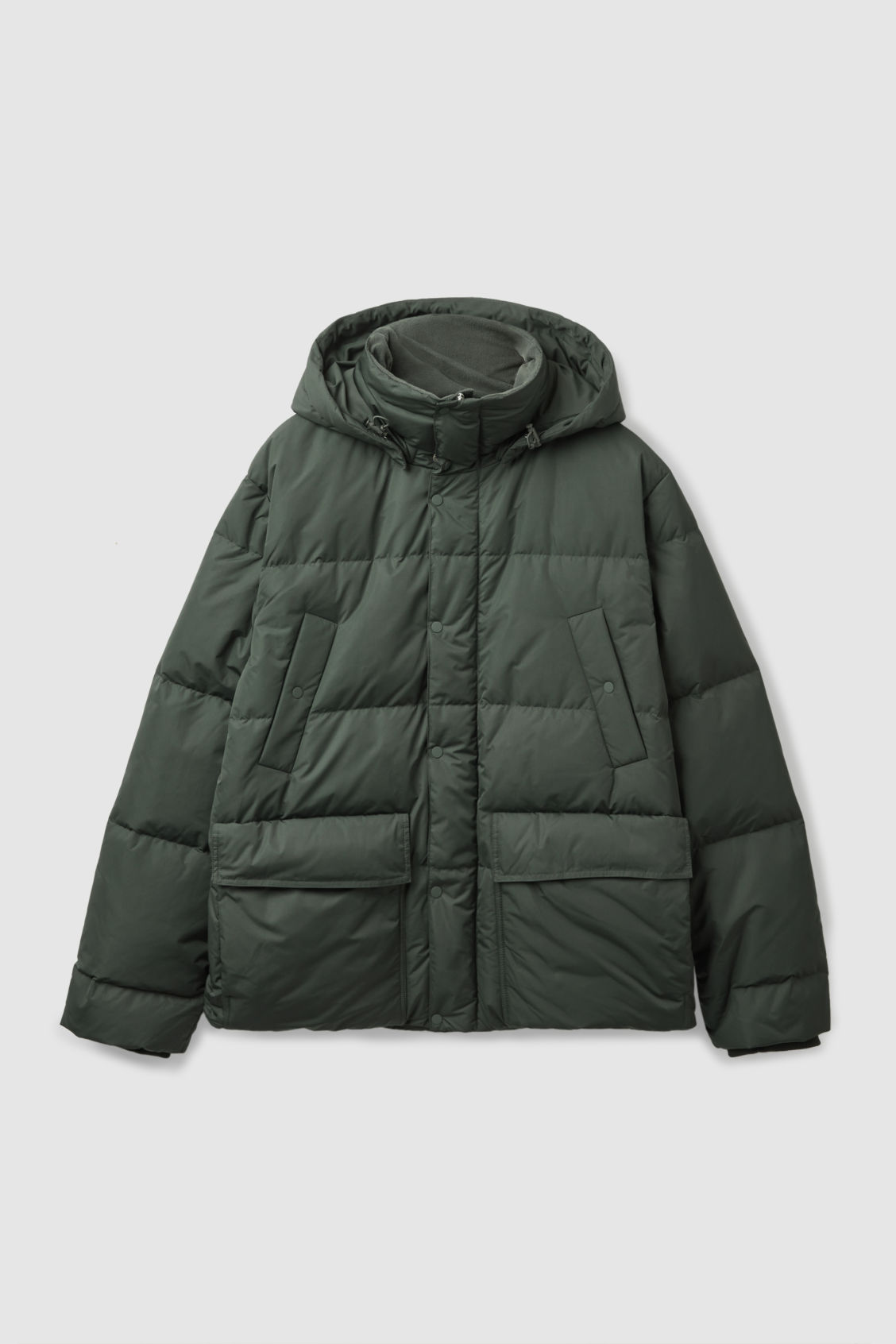 COS Redown Hooded Puffer Jacket in DARK GREEN | endource