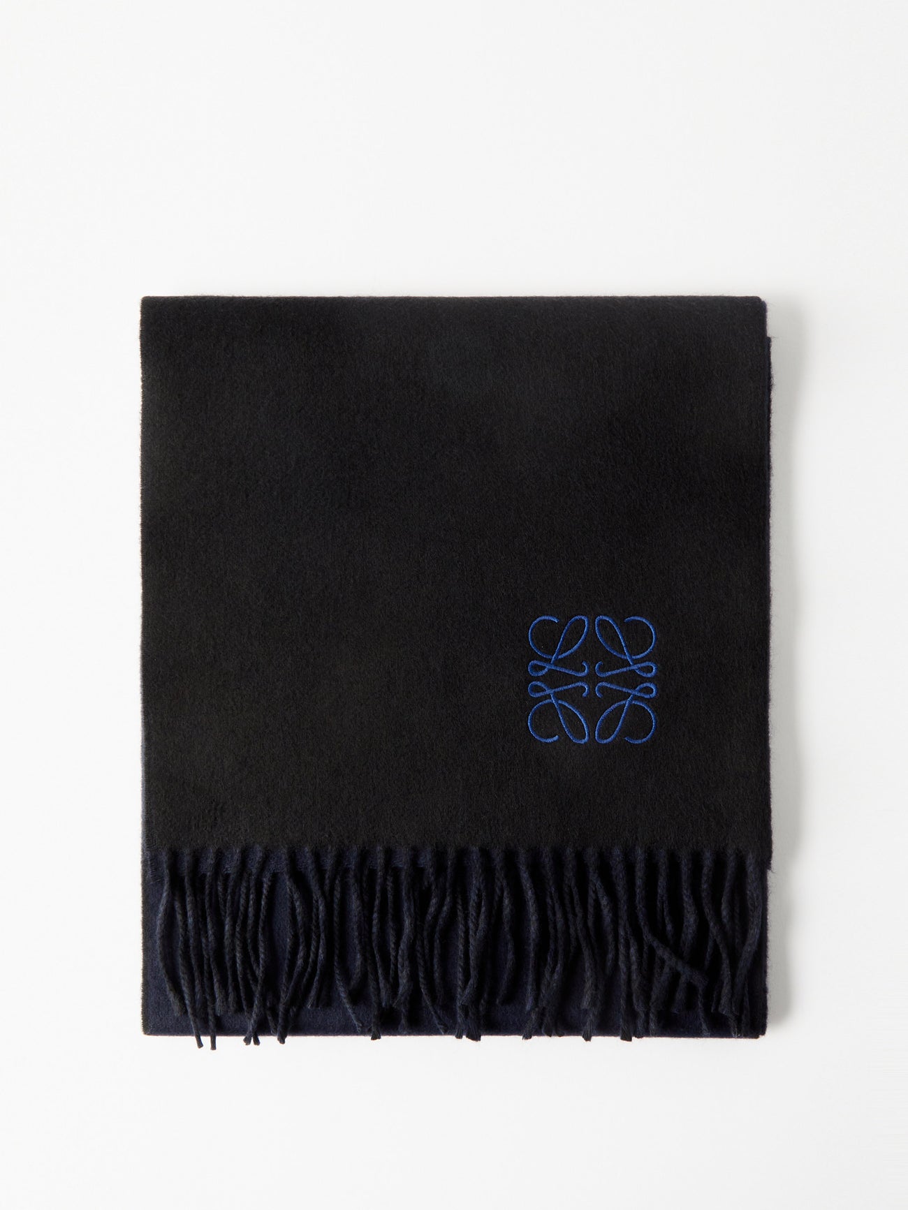LOEWE Window Anagram-Embroidered Wool-Blend Scarf in Navy | Endource