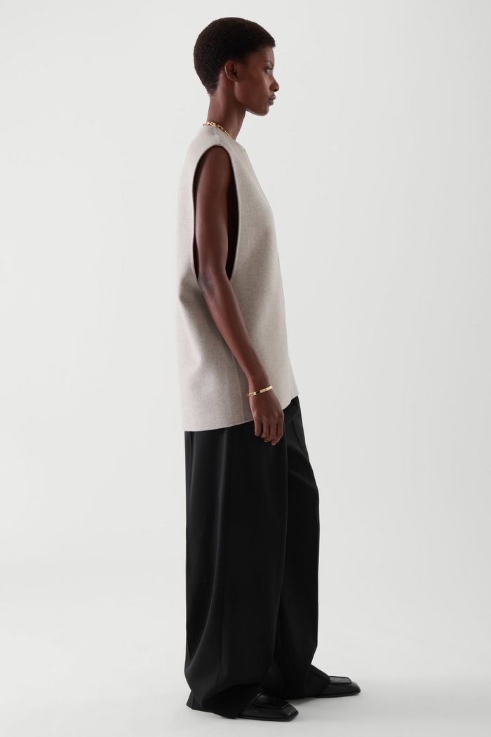 COS Deep V-Neck Sleeveless Top in LIGHT GREY | endource