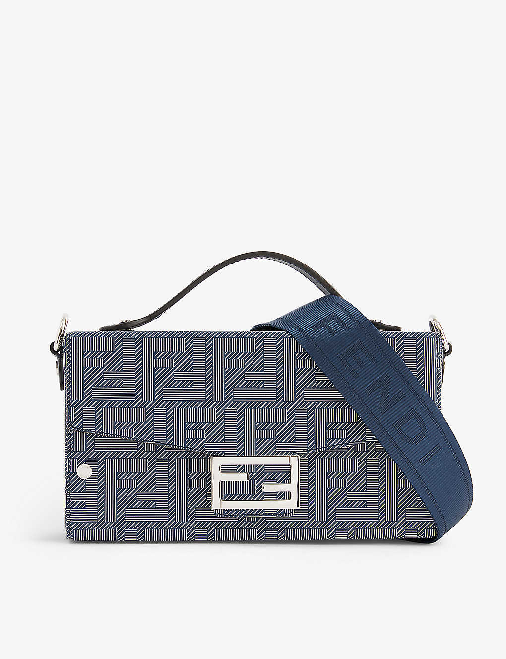 FENDI Flap Leather Cross-Body Bag in Ghiaia/blu+mirto+p | endource