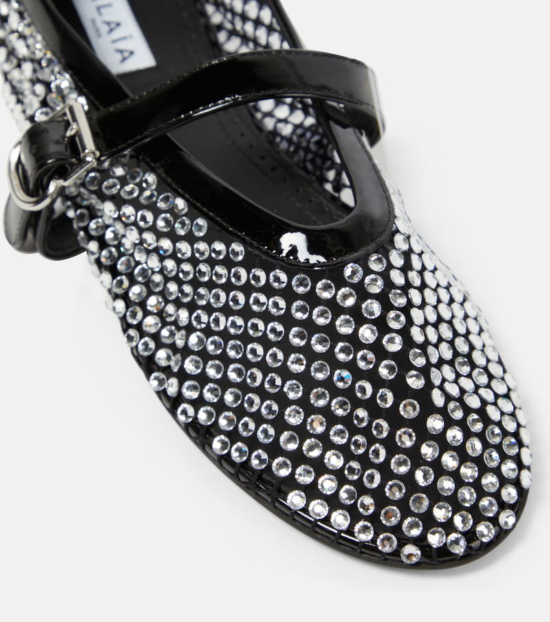 Alaïa Embellished Fishnet Ballet Flats in Black | endource