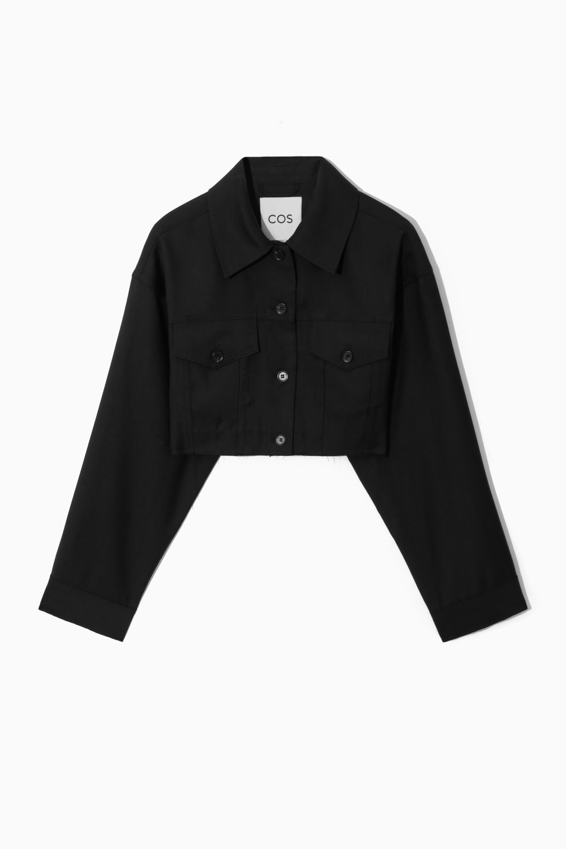 COS Oversized Cropped Wool Overshirt in BLACK | endource
