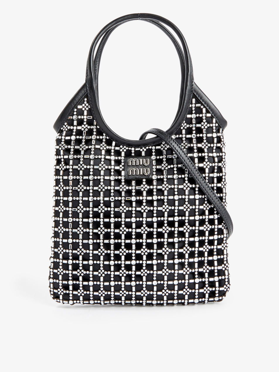 MIU MIU Starlight Rhinestone-Embellished Satin Top-Handle Bag in NERO ...