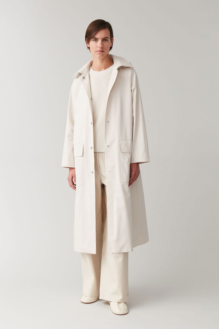 COS Hooded Cotton Coat in white | endource