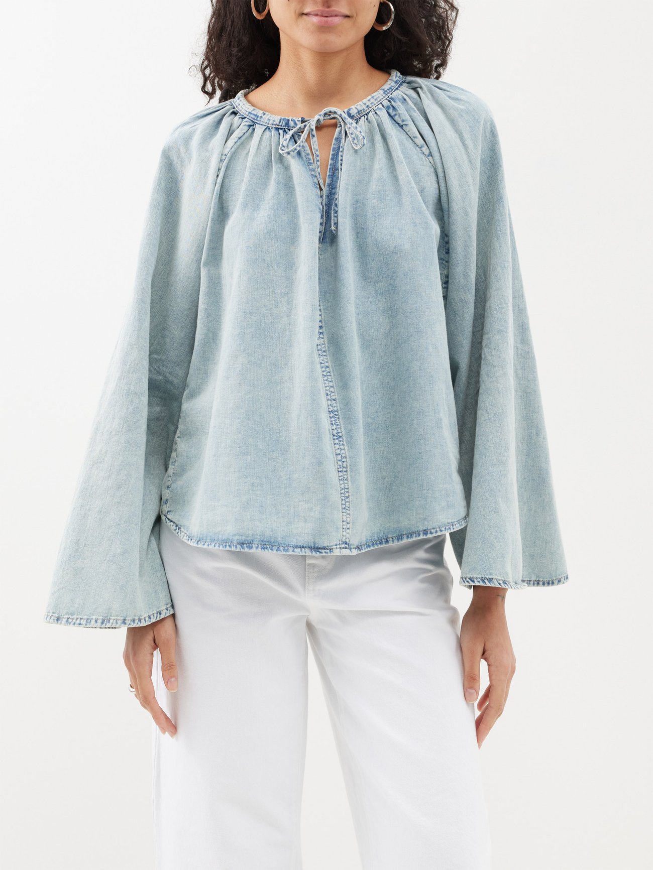 FRAME Flared-Sleeve Denim Blouse | Endource