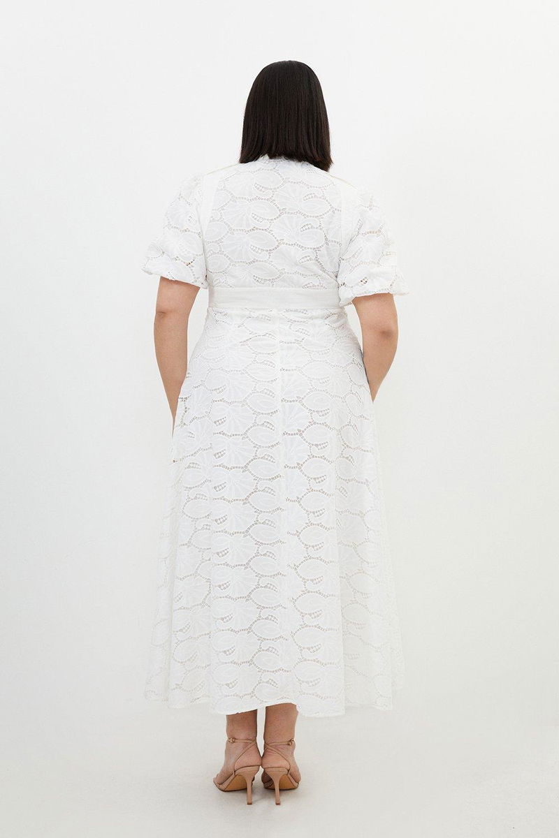 KAREN MILLEN Plus Size Cotton Cutwork Woven Maxi Dress in White | Endource