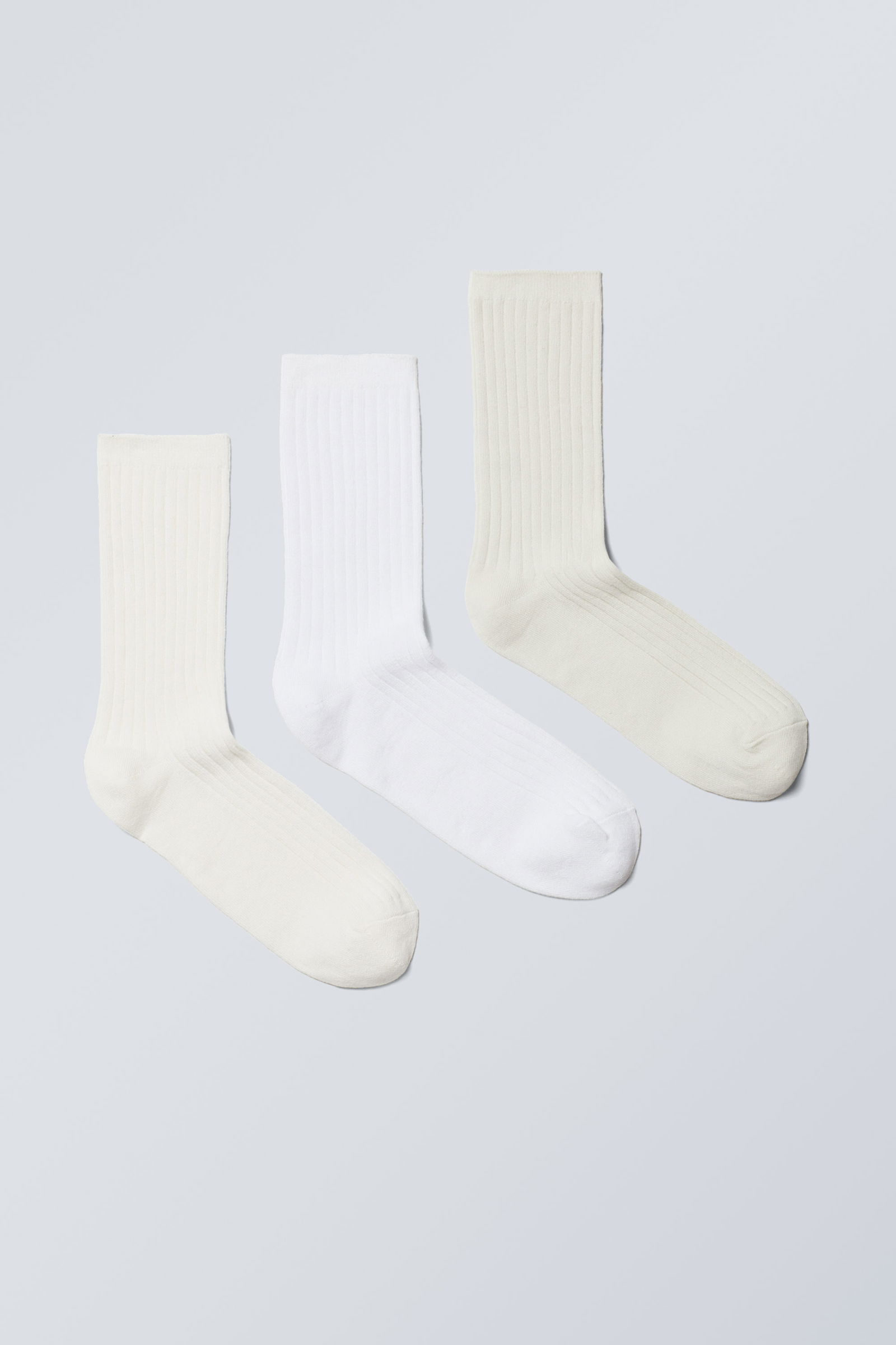 WEEKDAY 3-pack Rib Socks in White Mix | endource
