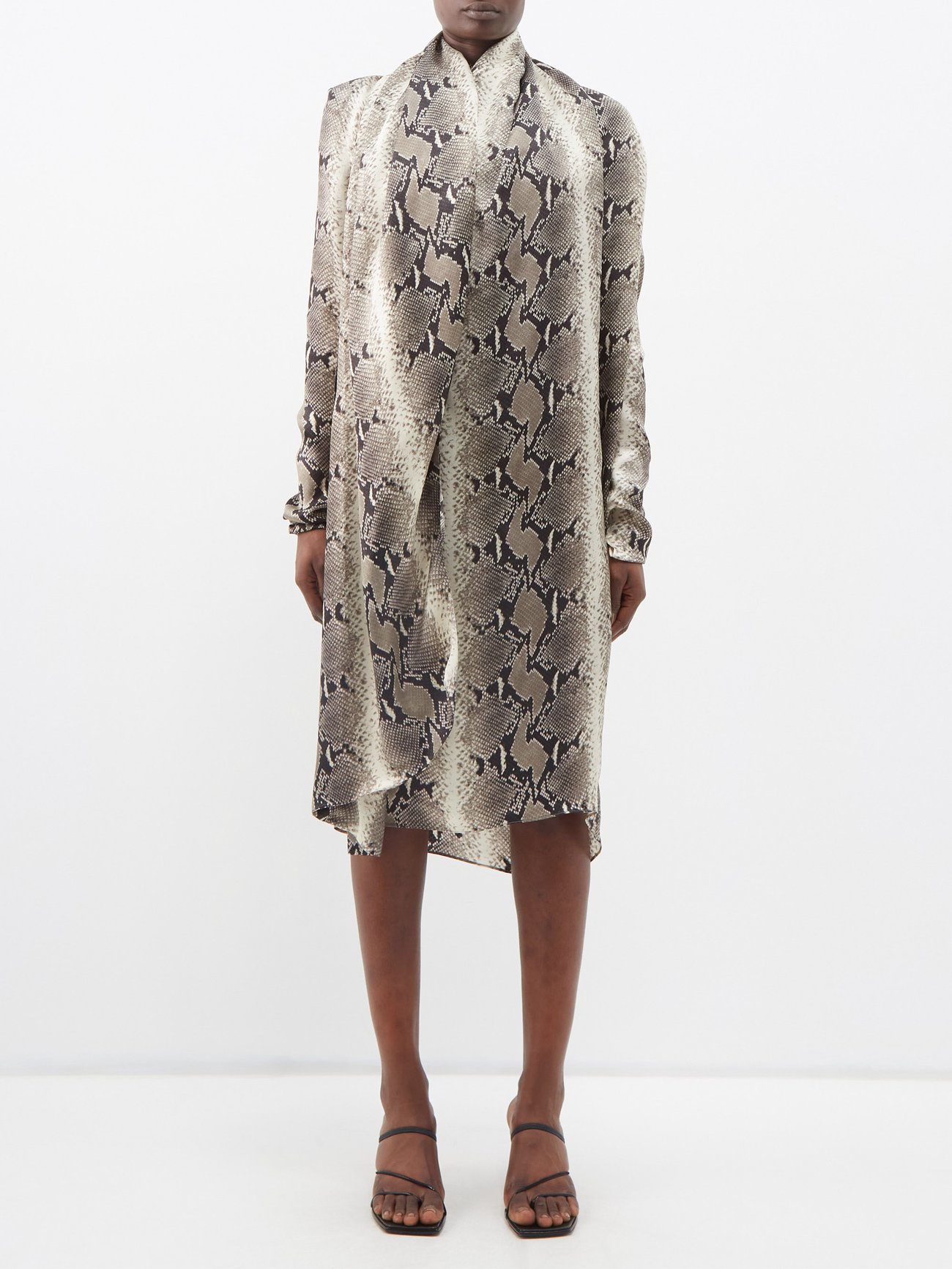 KHAITE Shaz Draped Python-Print Dress in Beige | Endource