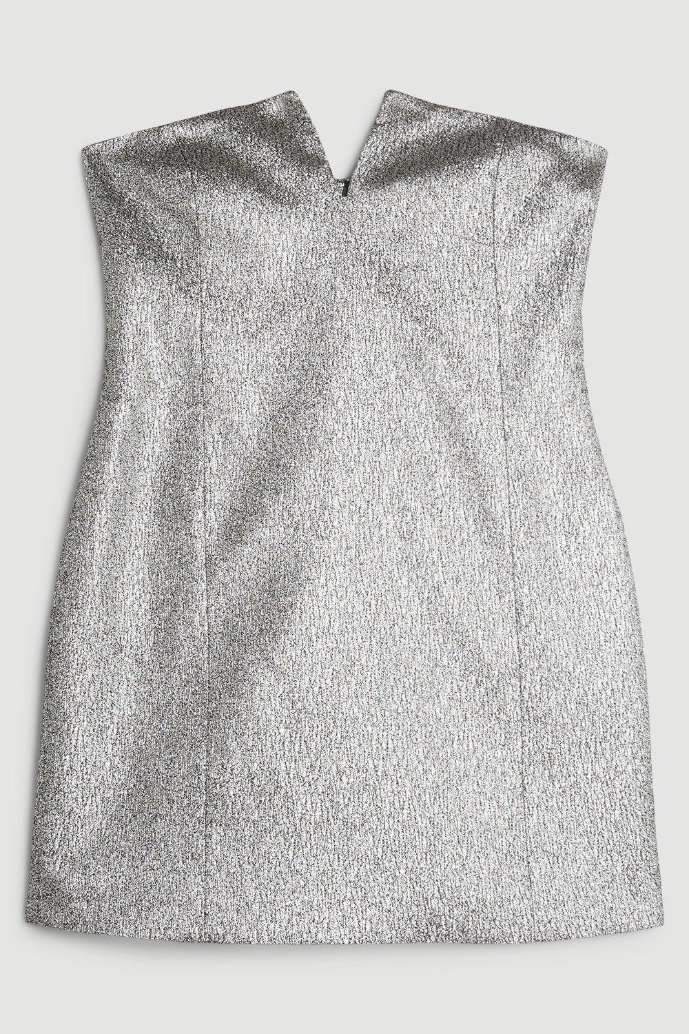 KAREN MILLEN Tailored Metallic Strapless Mini Dress in Silver | endource