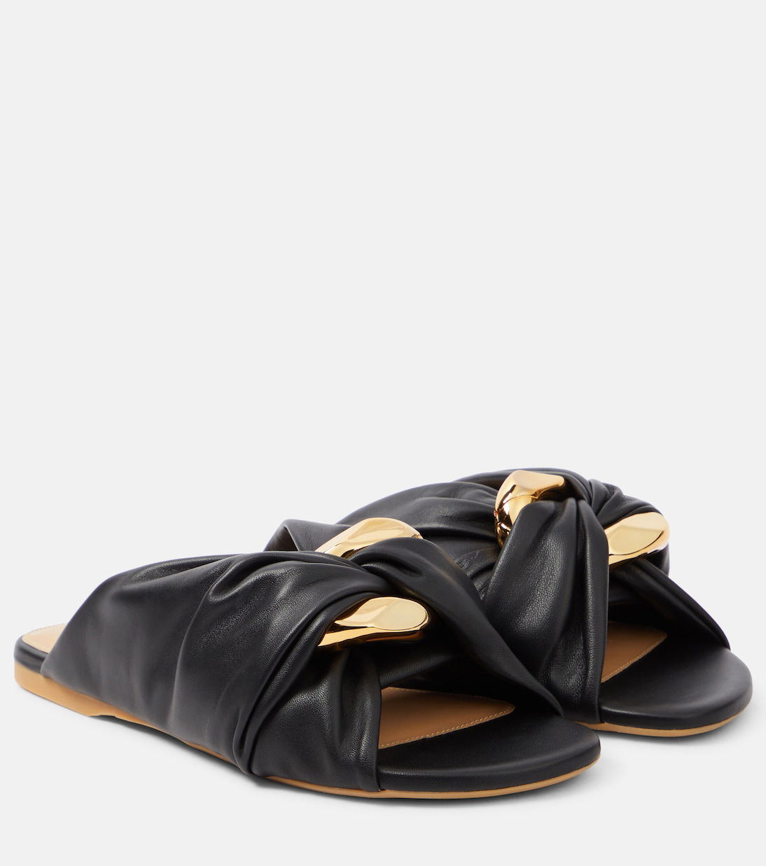 JW ANDERSON Corner Leather Slides in Black | Endource