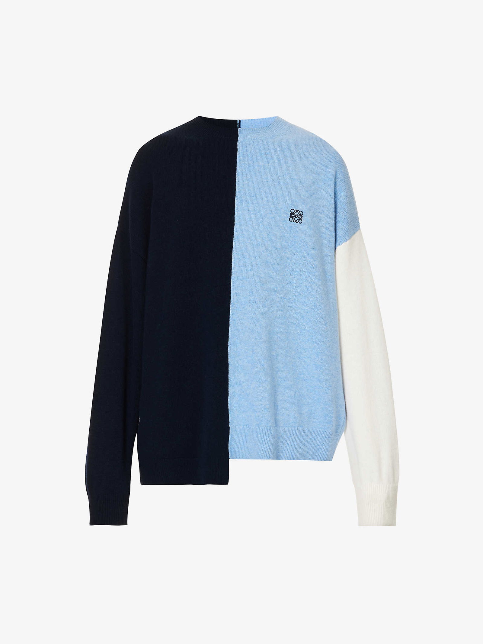 LOEWE Colour-Block Logo-Embellished Wool Jumper in LIGHT BLUE WHITE ...