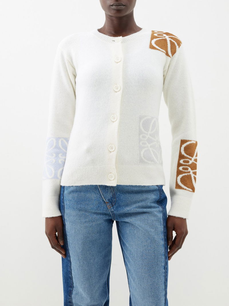 LOEWE Anagram-Intarsia Cardigan in White | endource