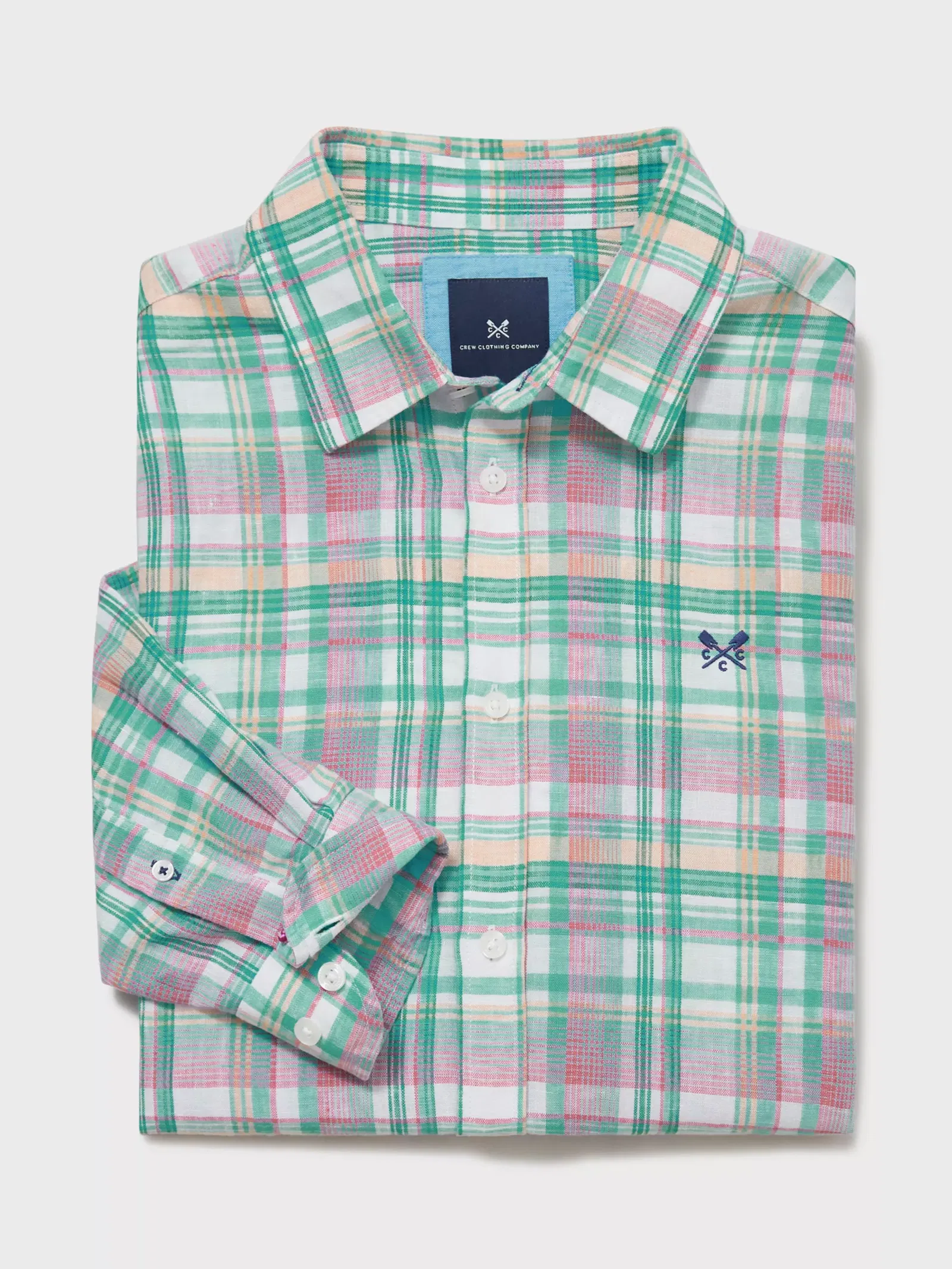 CREW CLOTHING Check Linen Shirt in Green/Multi | endource